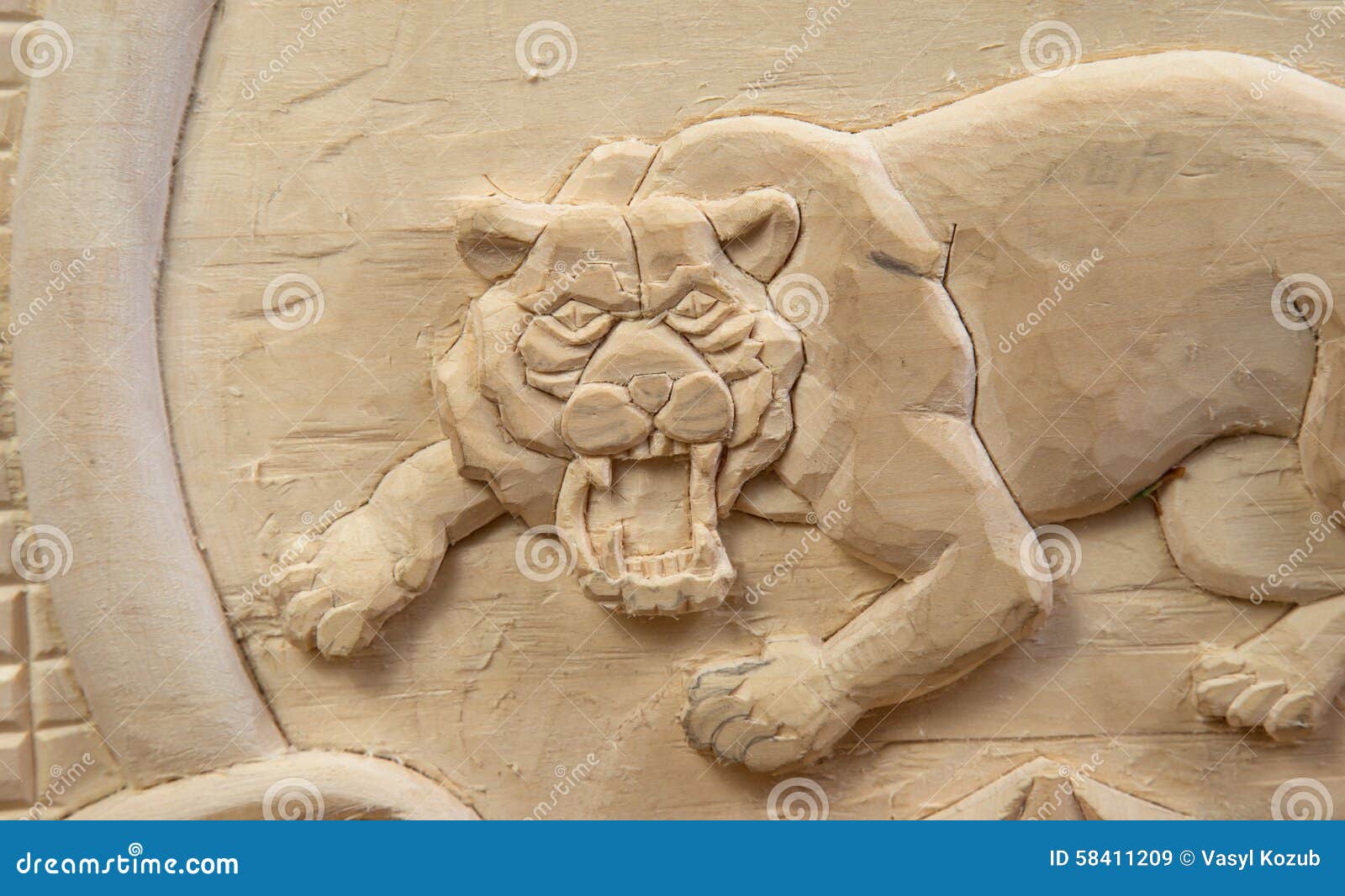 Tiger carved out of wood stock image. Image of elegant - 58411209