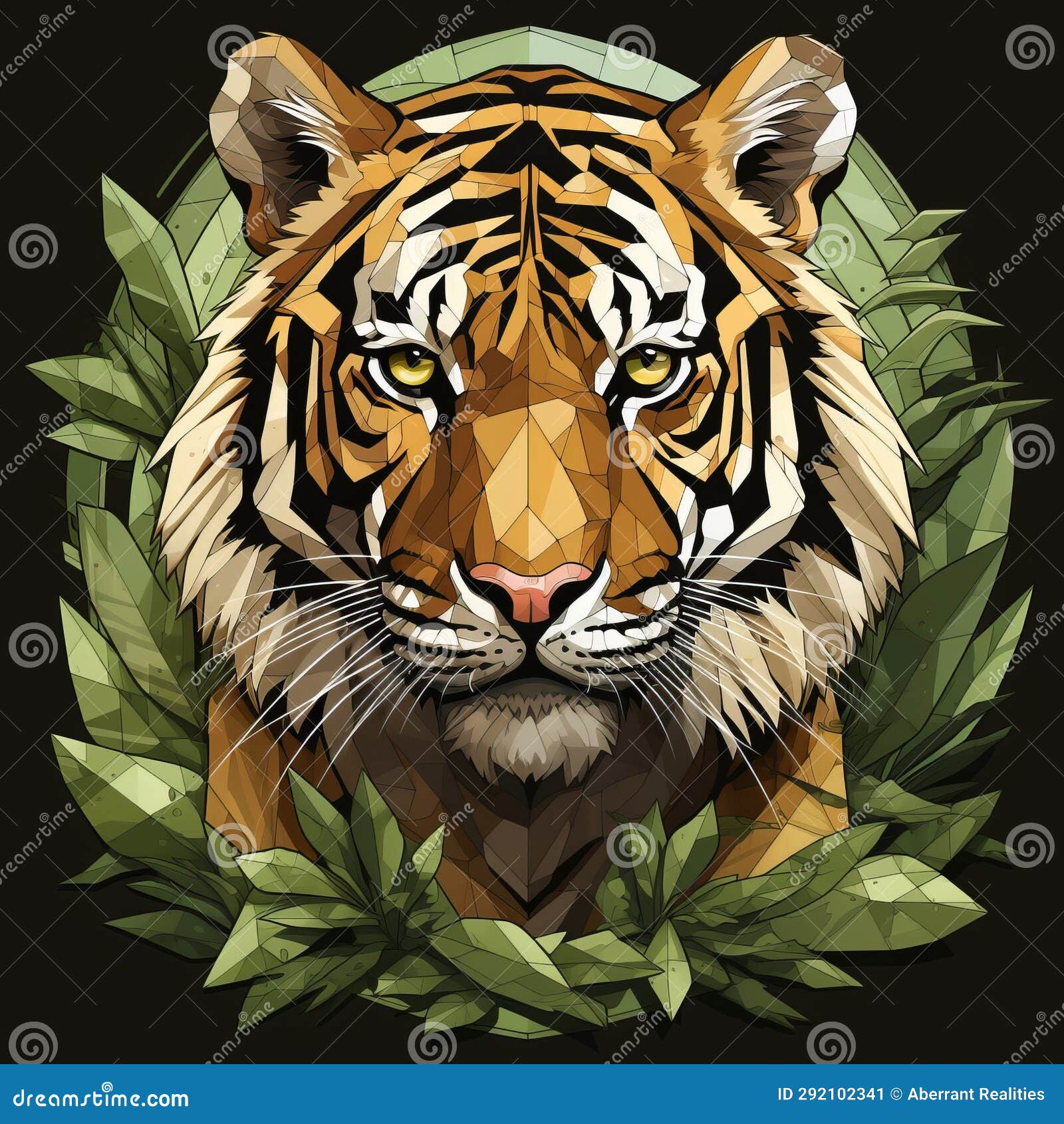 The Tiger is in the Center of the Frame Surrounded by Green Leaves ...