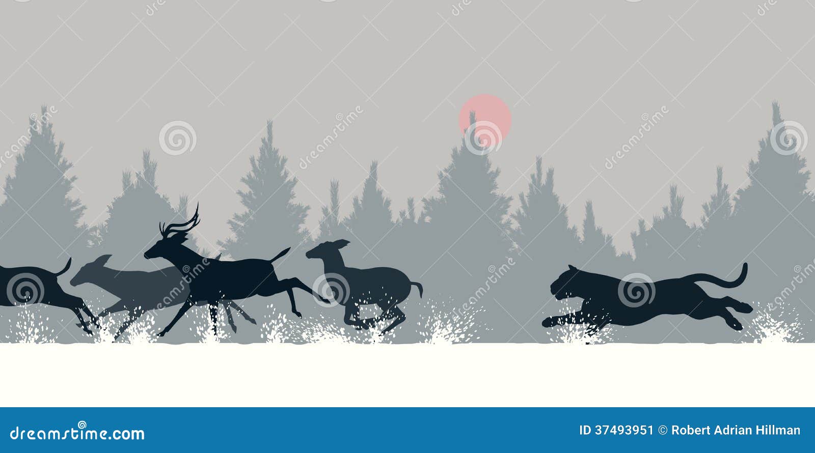Tiger chasing deer stock vector. Illustration of snow - 37493951
