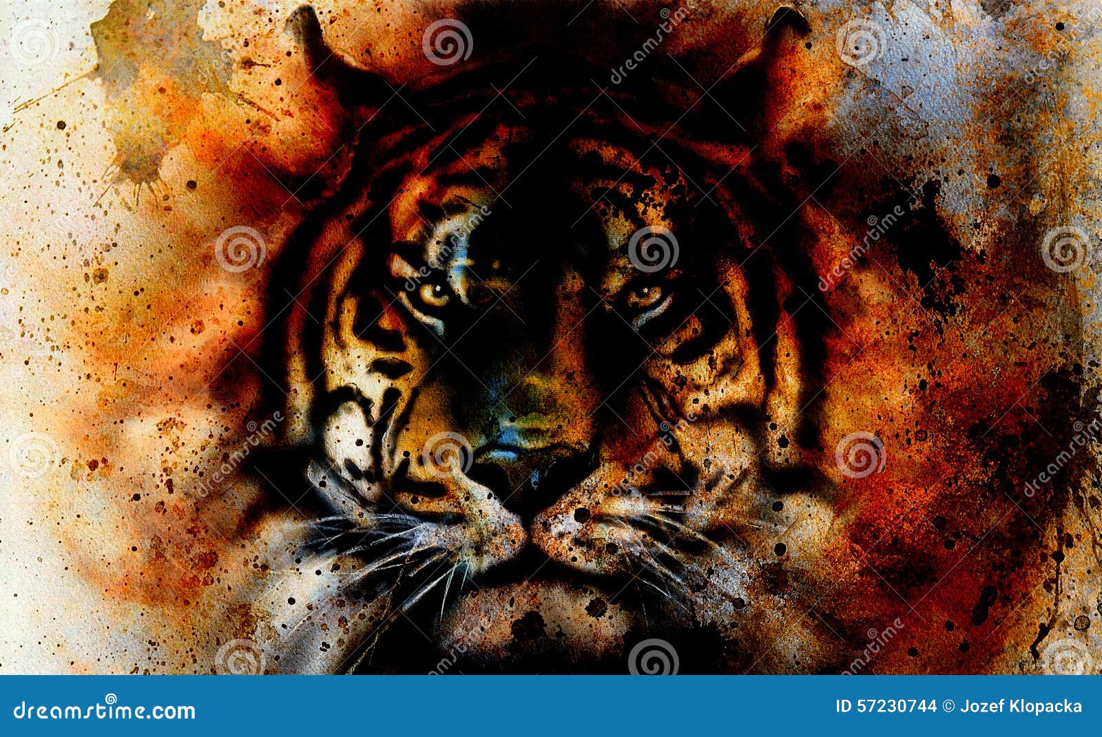 Tiger Collage On Color Abstract Background, Rust Structure, Wildlife ...
