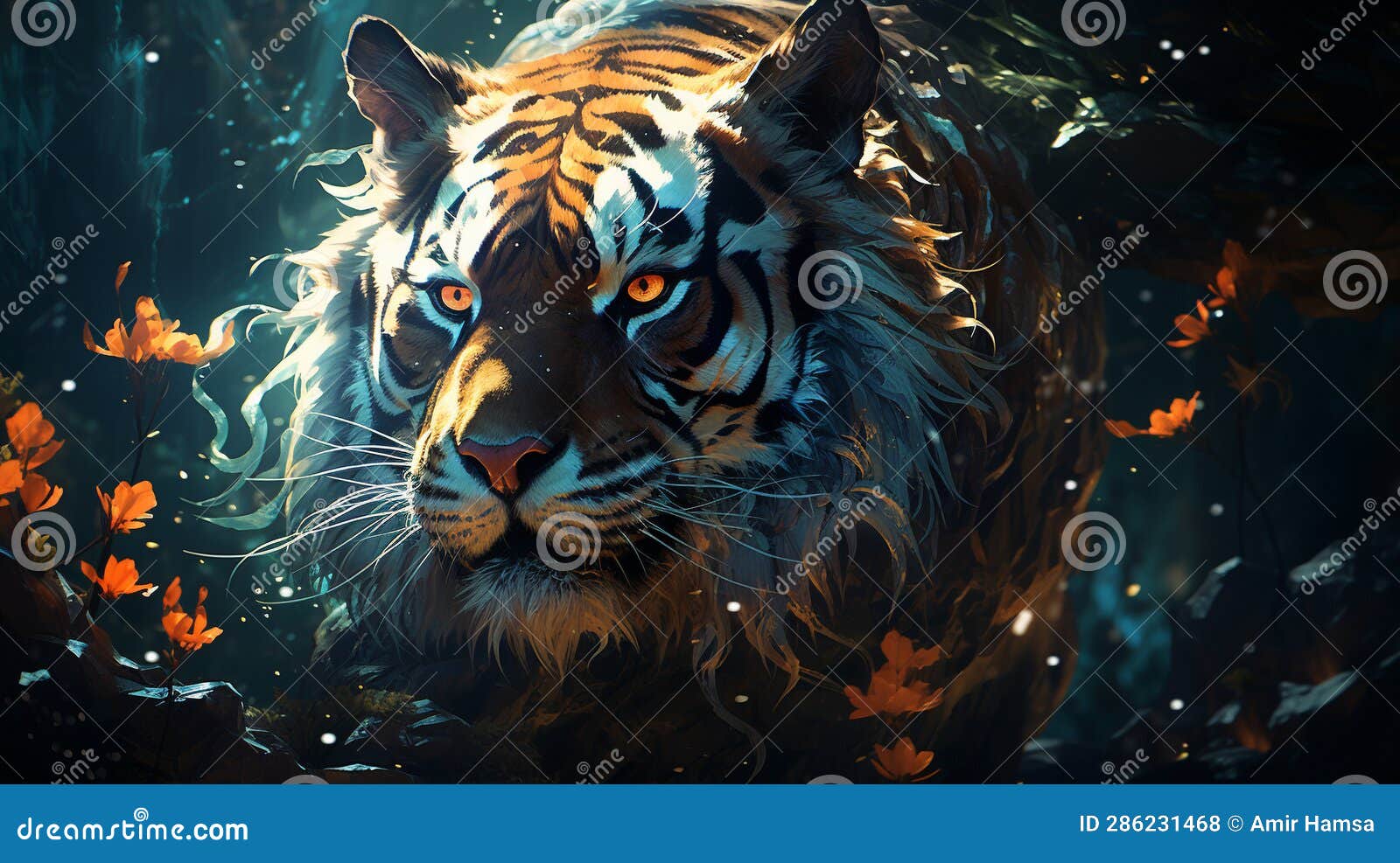 Tiger with Colorful Glow Light Stock Illustration - Illustration of ...