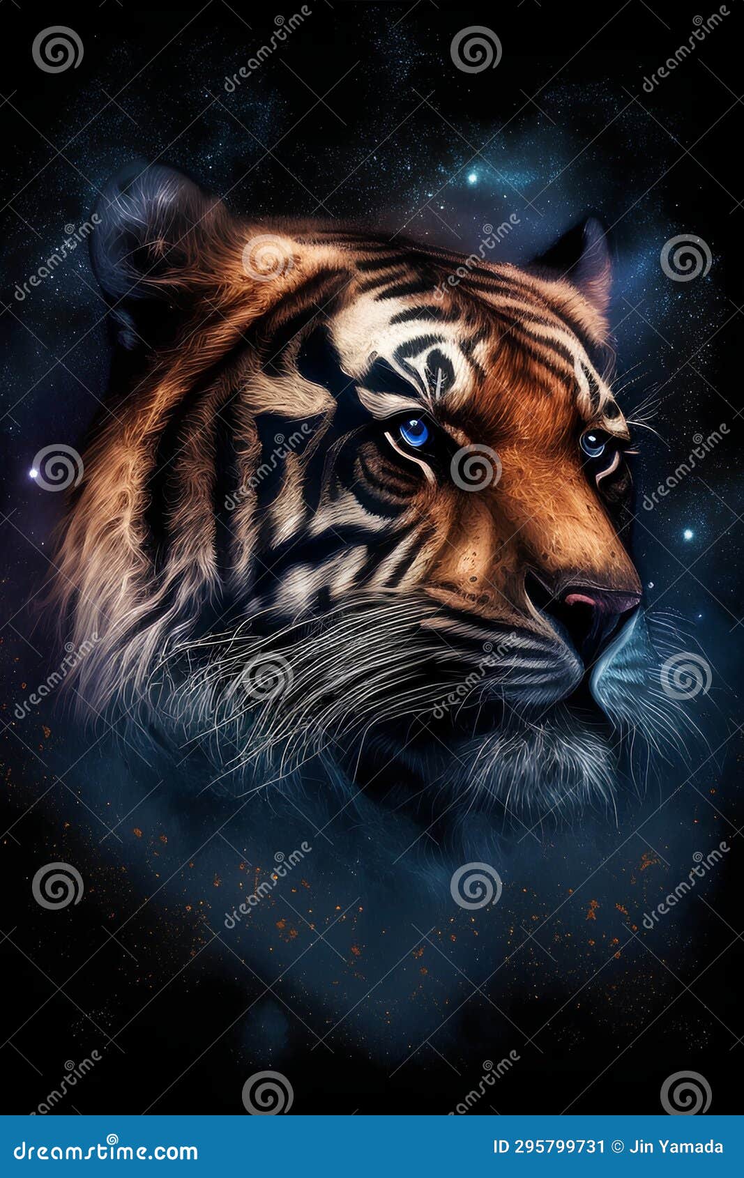 Tiger in Cosmic Space with Stars and Nebula, Digital Painting Stock ...