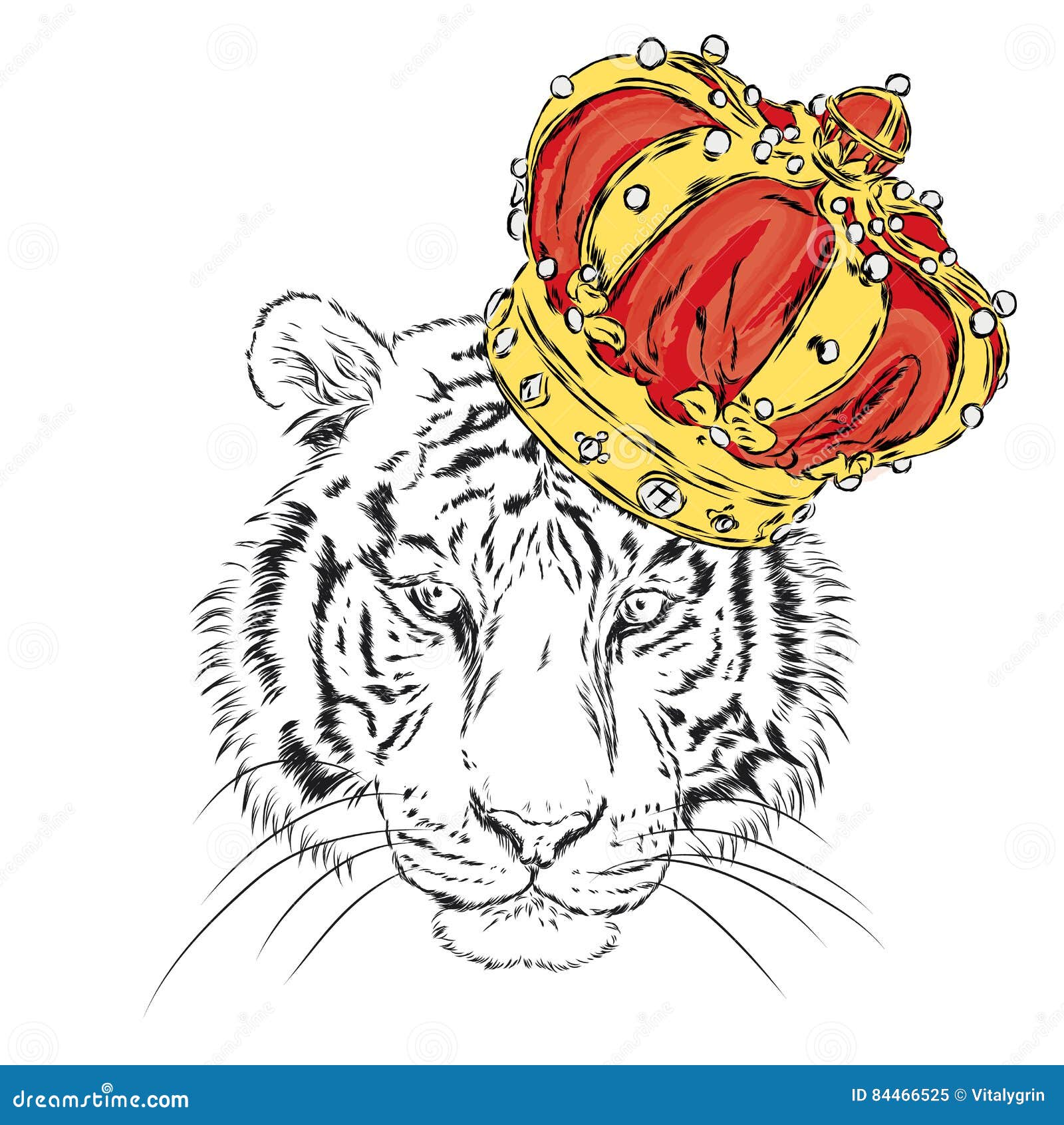 Tiger With Crown Portrait, Watercolor Portrait With Tiger, King Tiger ...