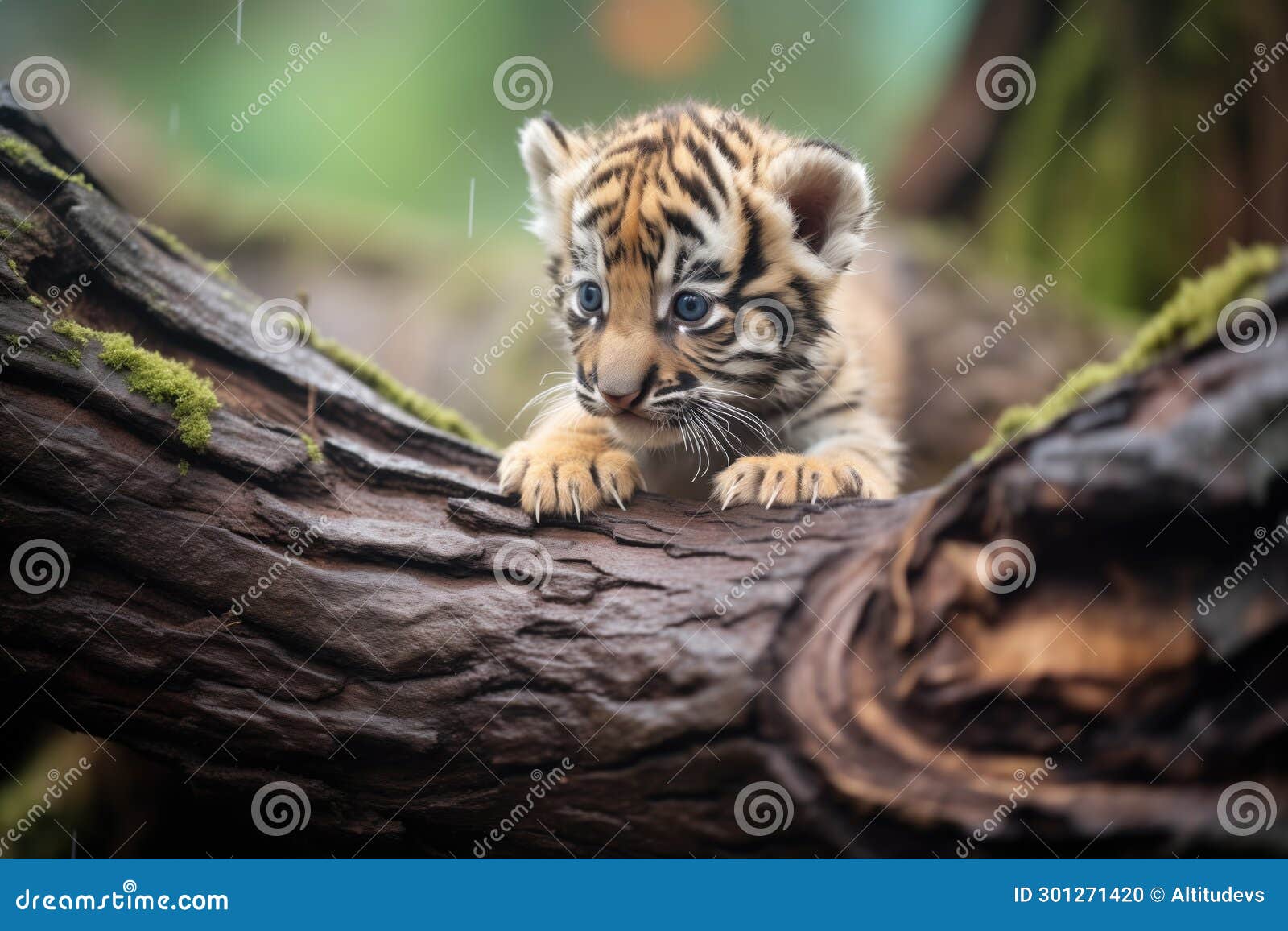 Tiger Cub Climbing Over Tree Roots in Discovery Stock Photo - Image of ...