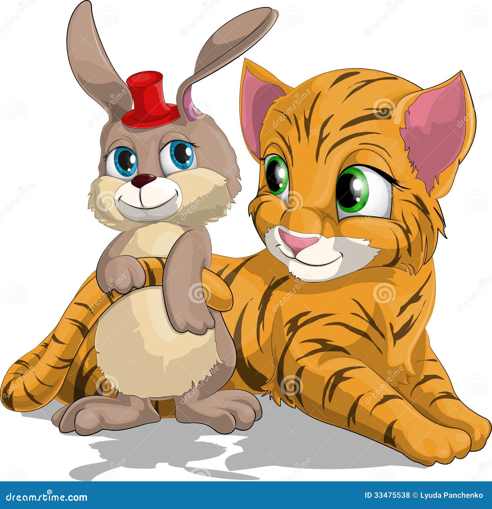 Tiger cub and hare stock vector. Illustration of clipart - 33475538