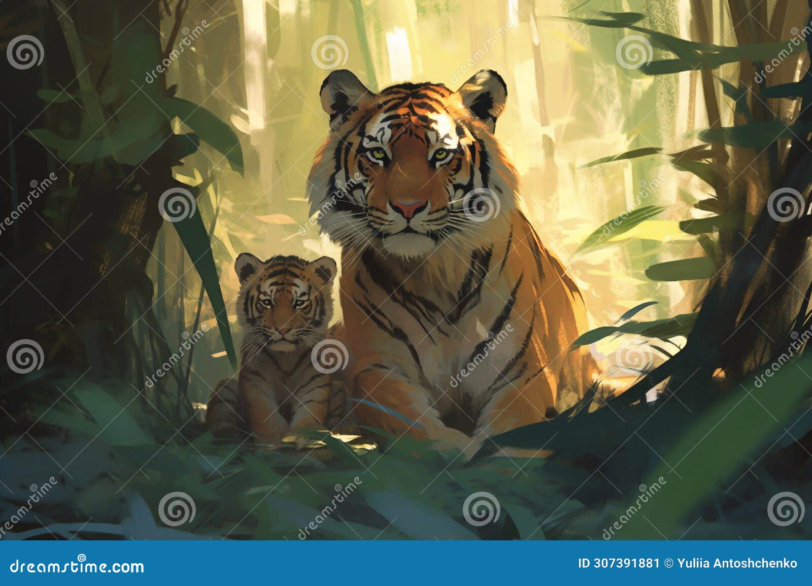 A Tiger with a Cub.International Tiger Day Stock Illustration ...