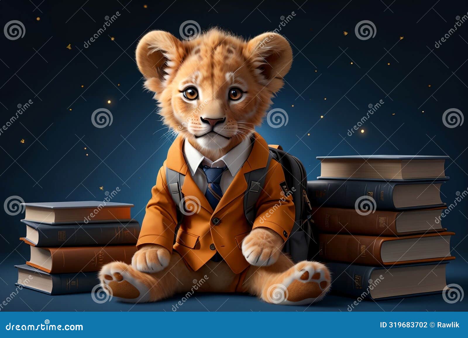Tiger Cub Schoolboy with Backpack and Textbooks Stock Photo - Image of ...