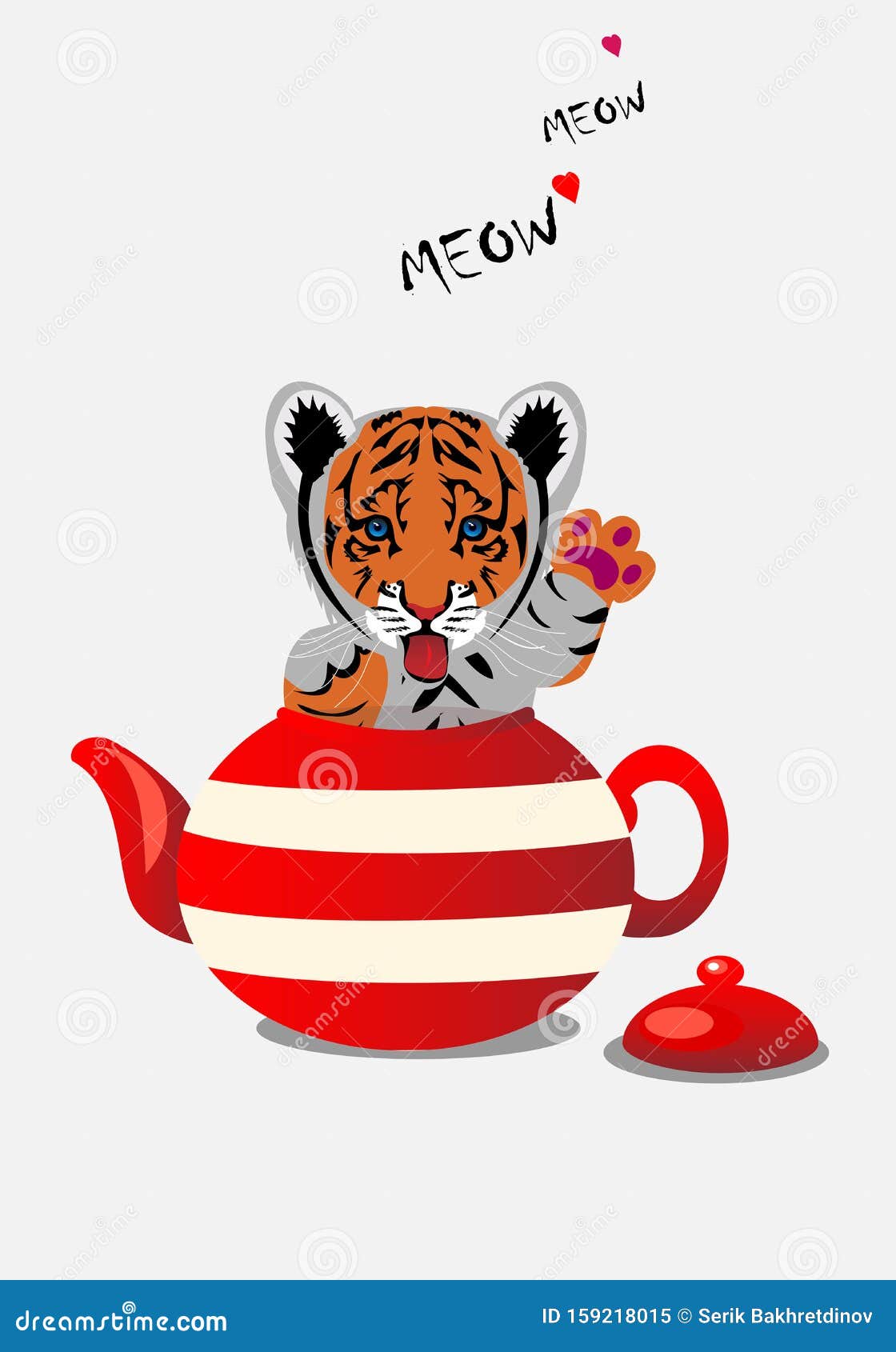 A Tiger Cub in a Teapot Waves Its Paw. Stock Vector - Illustration of ...