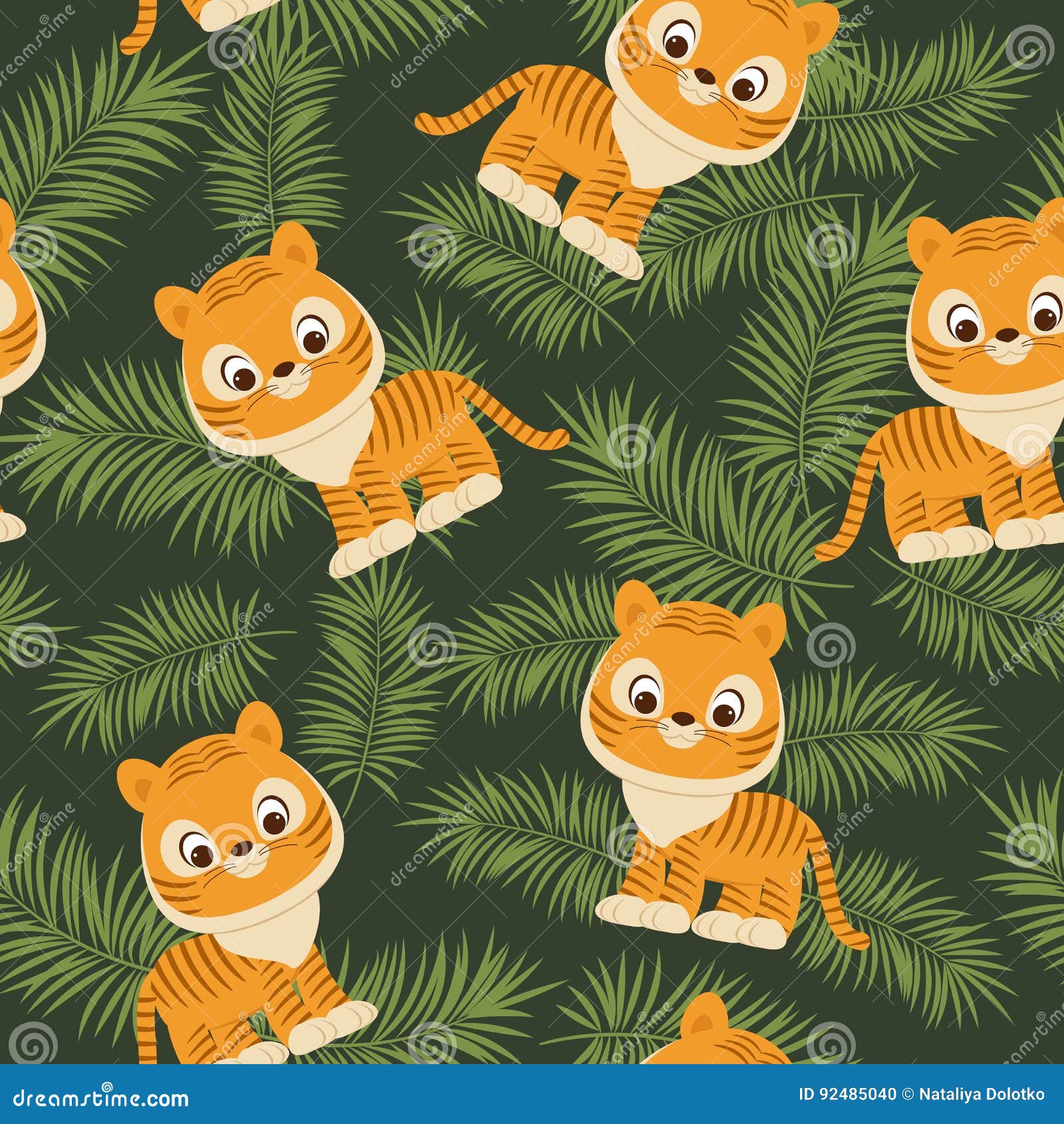 Tiger Cub in Tropical Leaves Stock Vector - Illustration of lettering ...