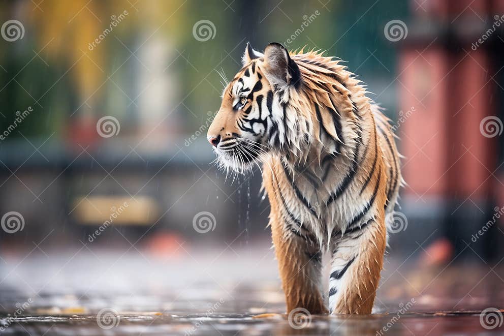 Tiger with Damp Fur during a Light Rainfall Stock Photo - Image of ...