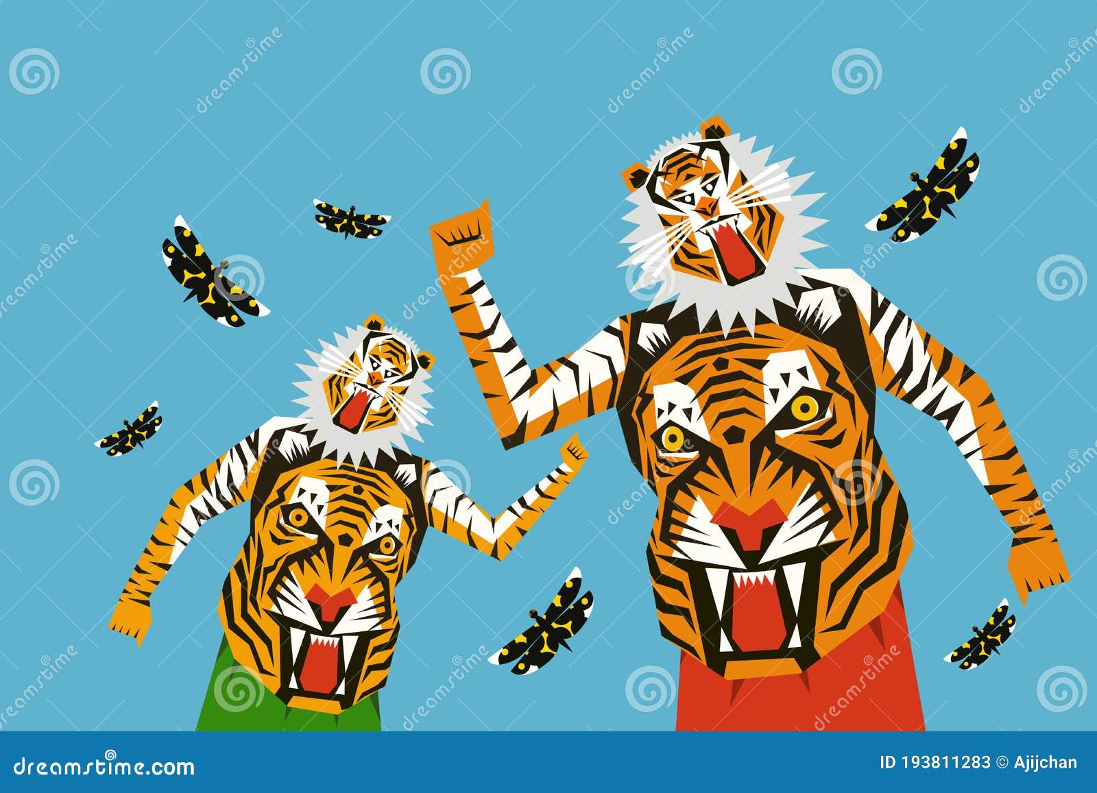 Tiger Dancers.Symbol Of Onam Festival In Kerala Vector Illustration ...