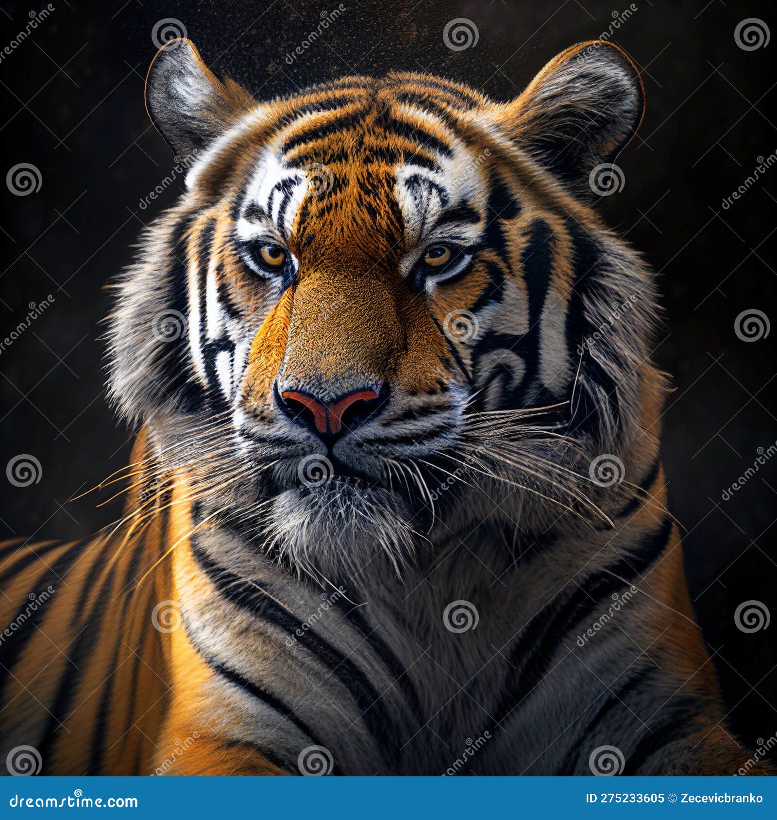Gazing Tiger in Dark Background Stock Illustration - Illustration of ...