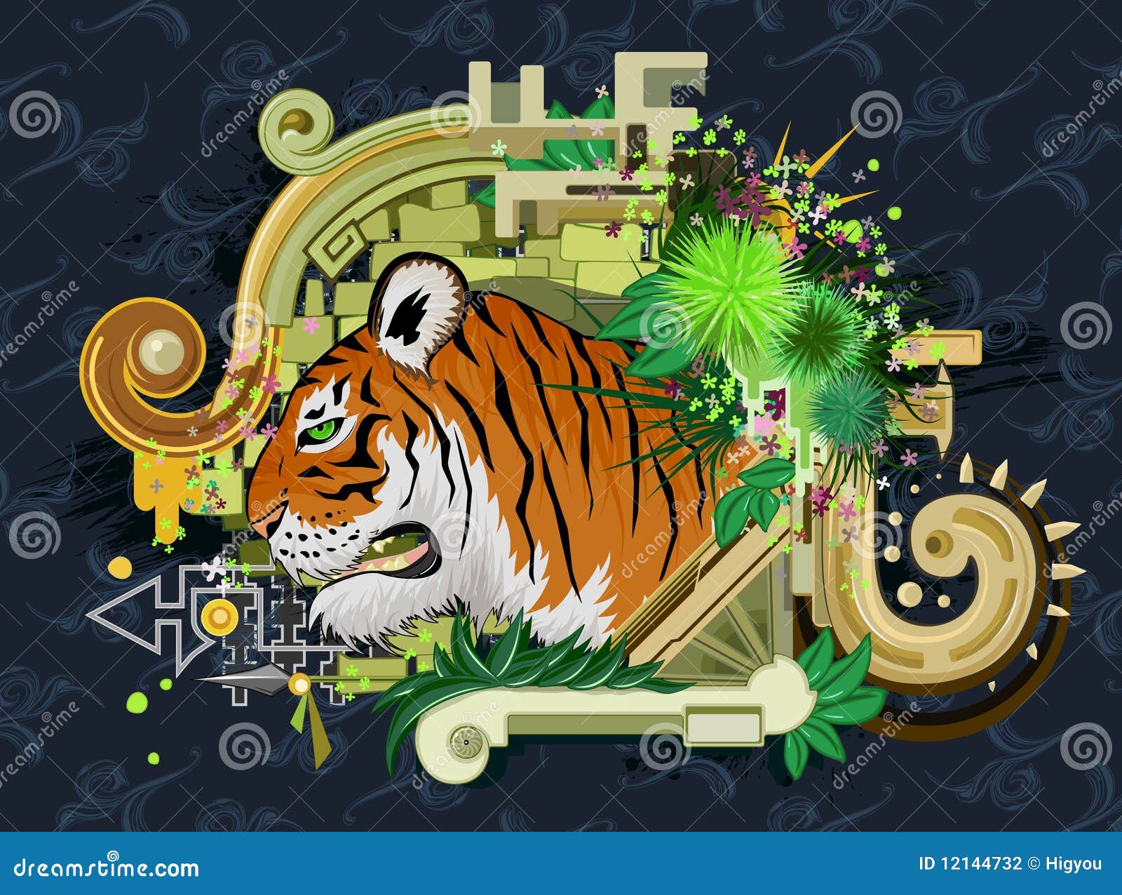 Tiger Design stock vector. Illustration of animal, flowers - 12144732