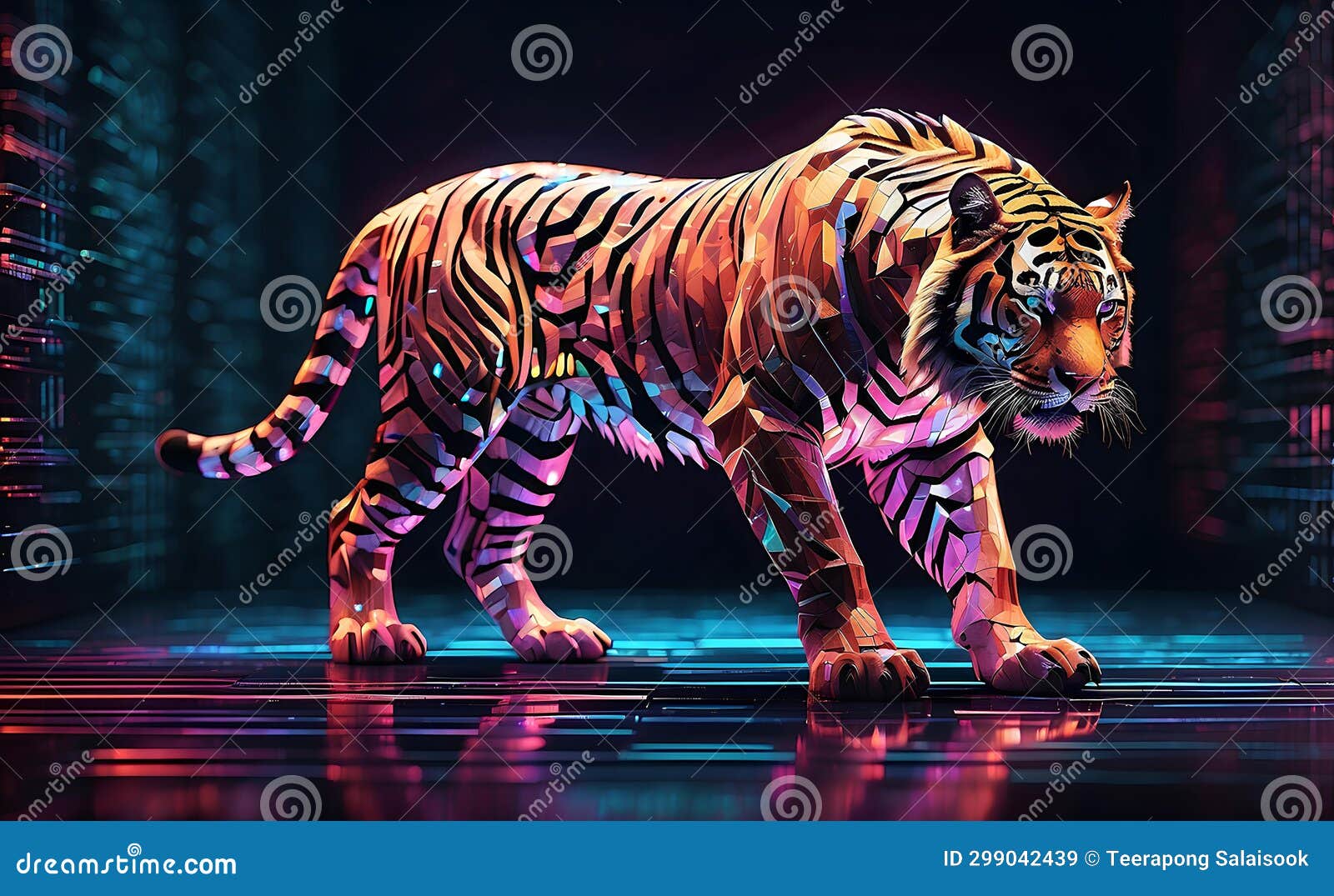 A Tiger with Digital Vibrant Abstract Background Stock Illustration ...