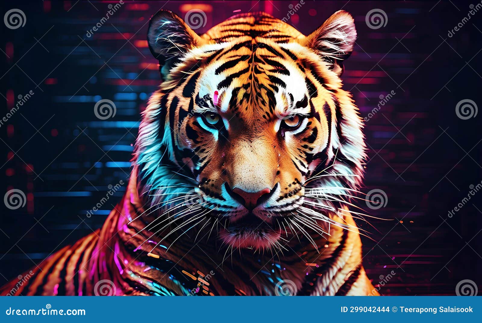A Tiger with Digital Vibrant Abstract Background Stock Illustration ...