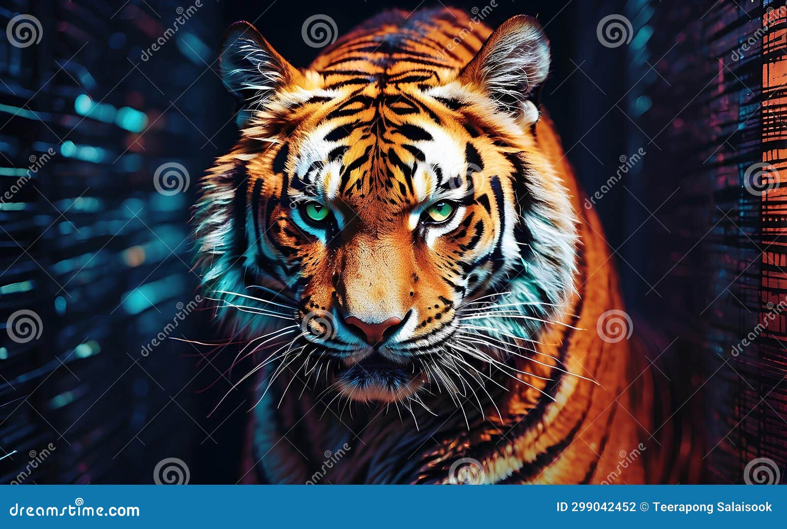 A Tiger with Digital Vibrant Abstract Background Stock Illustration ...