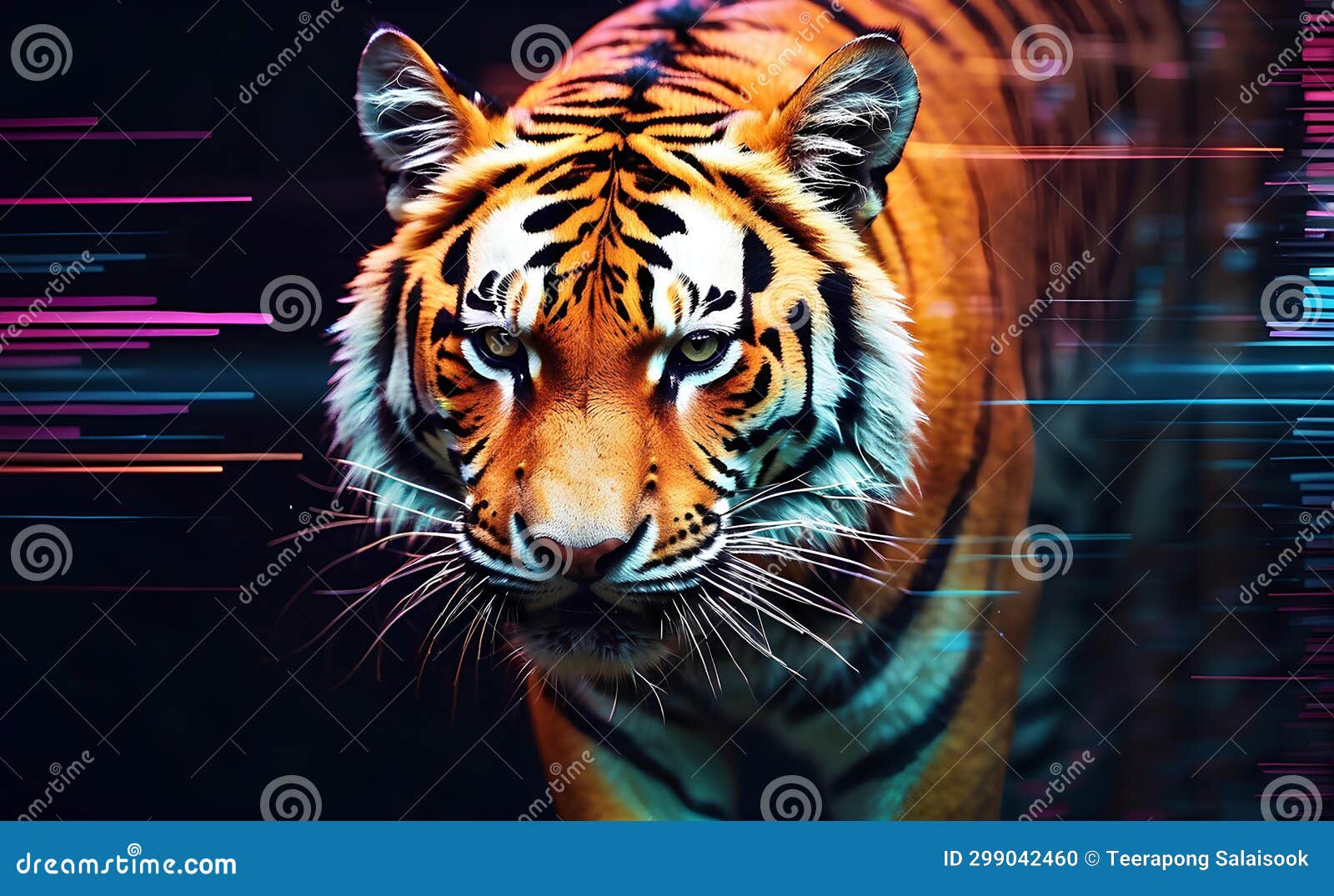 A Tiger with Digital Vibrant Abstract Background Stock Illustration ...