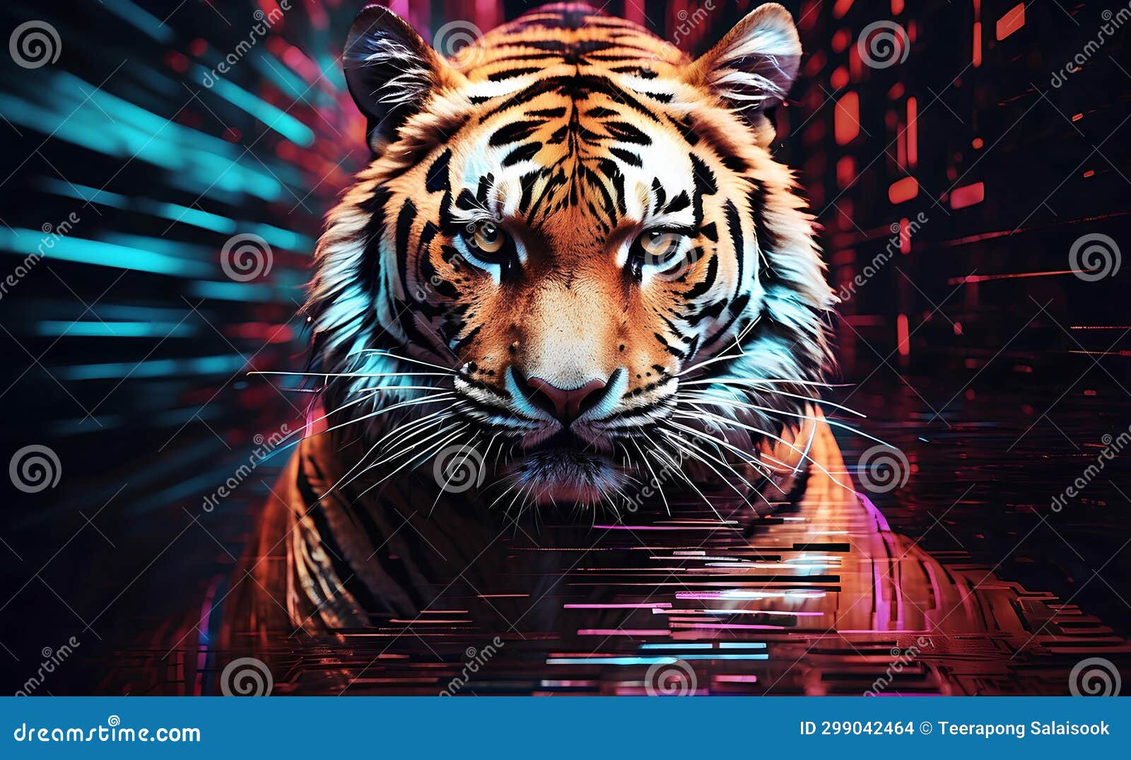 A Tiger with Digital Vibrant Abstract Background Stock Illustration ...