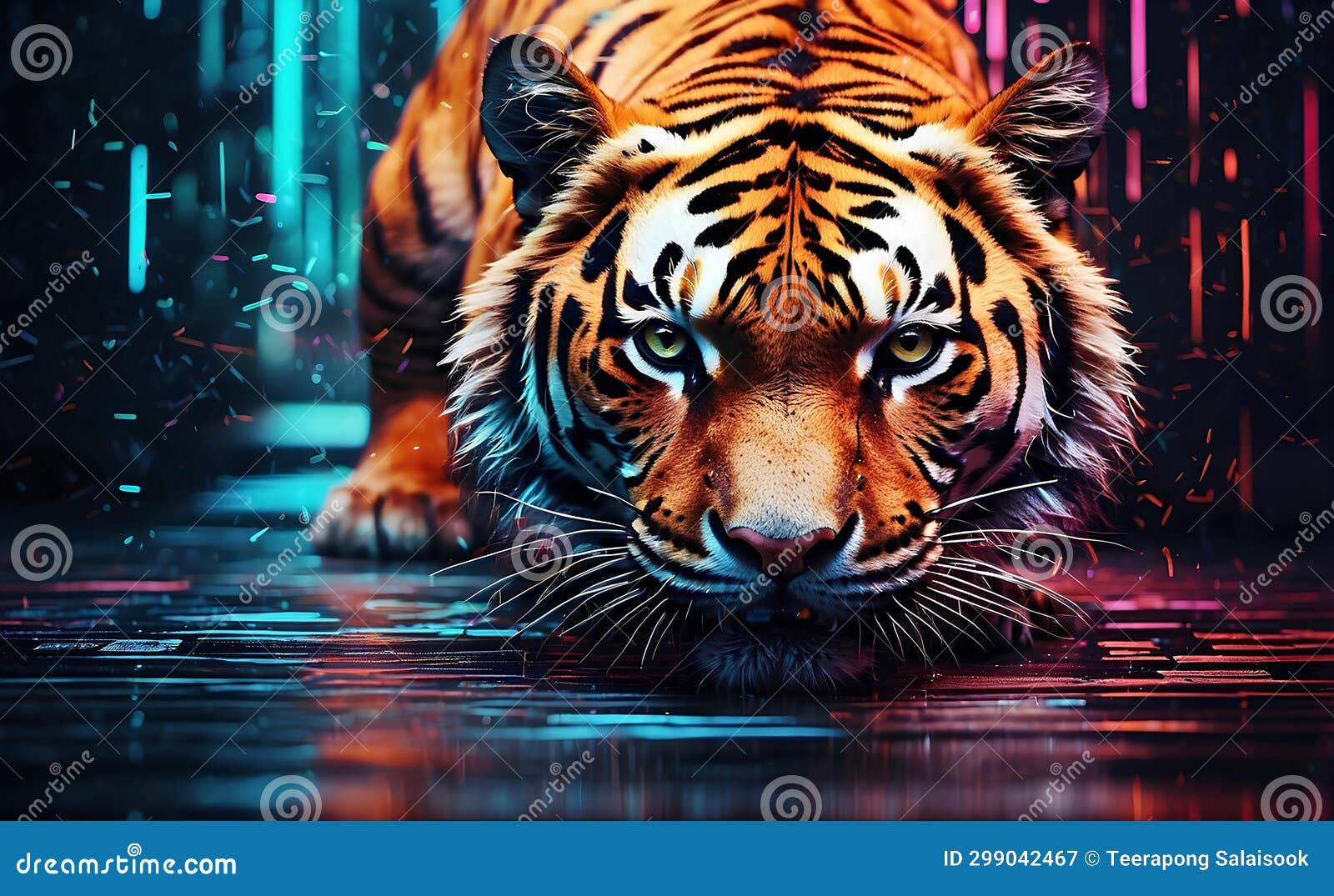 A Tiger with Digital Vibrant Abstract Background Stock Illustration ...