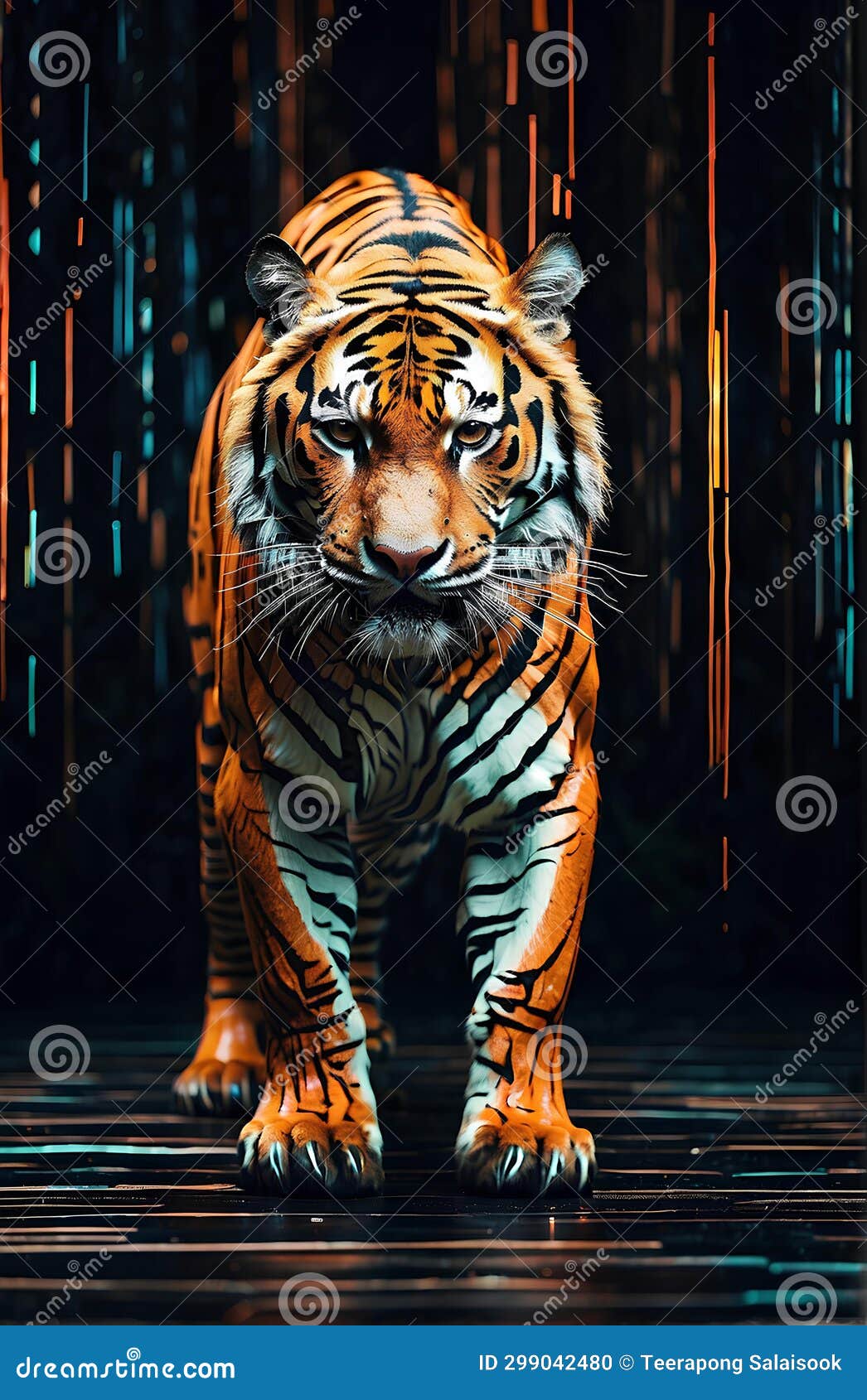 A Tiger with Digital Vibrant Abstract Background Stock Illustration ...