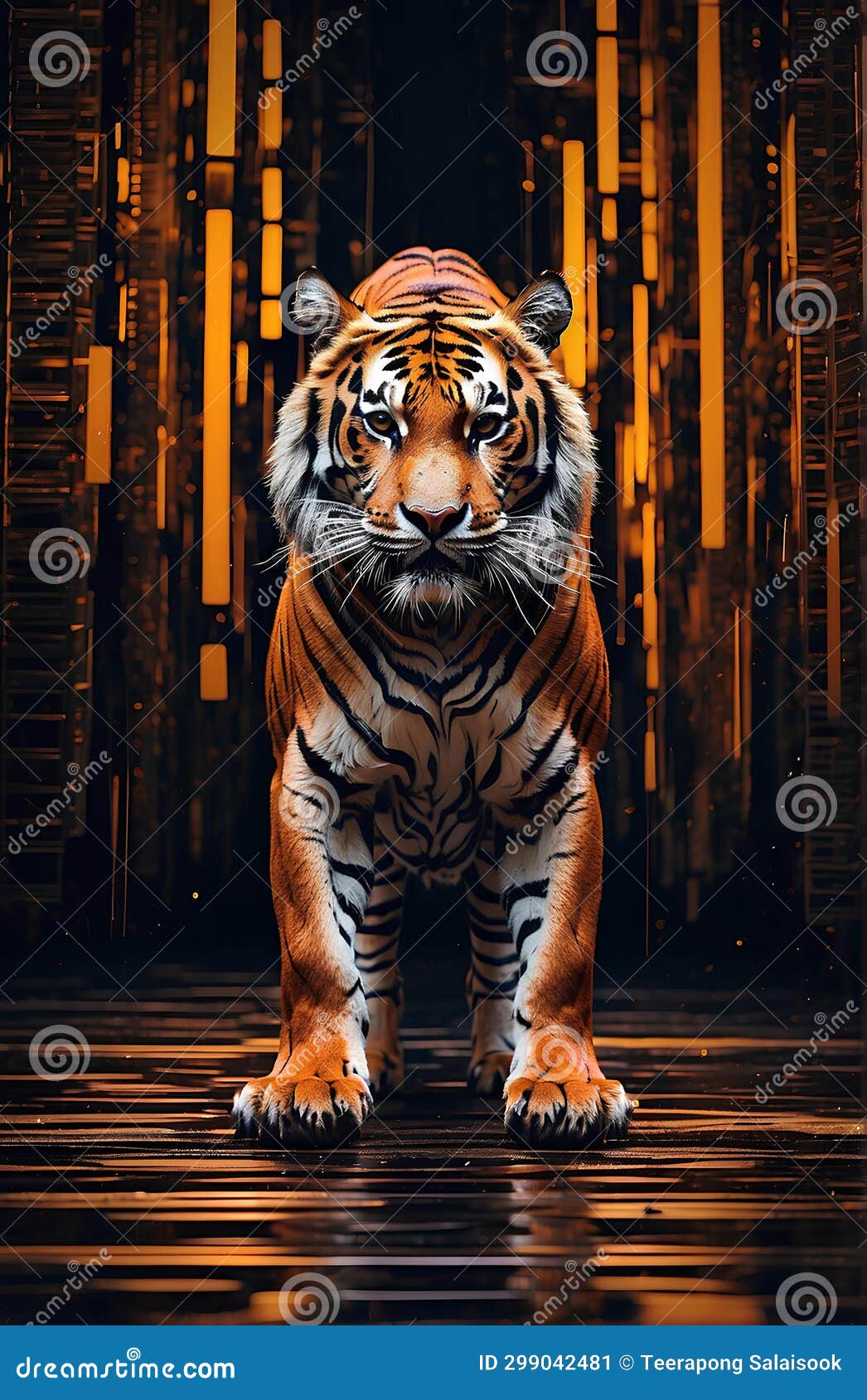 A Tiger with Digital Vibrant Abstract Background Stock Illustration ...