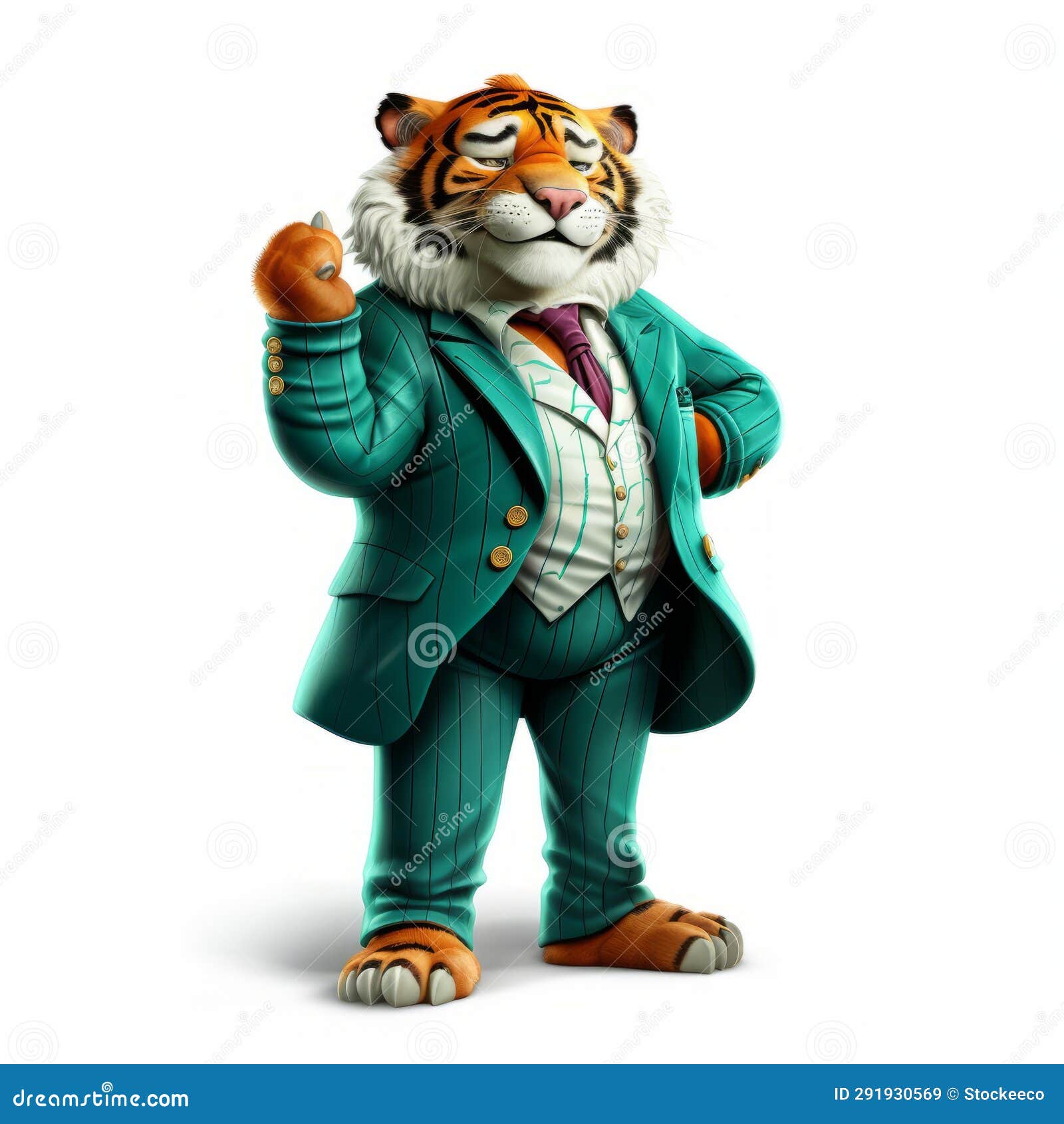 Friendly Anthropomorphic Tiger in Turquoise Suit - Detailed Character ...