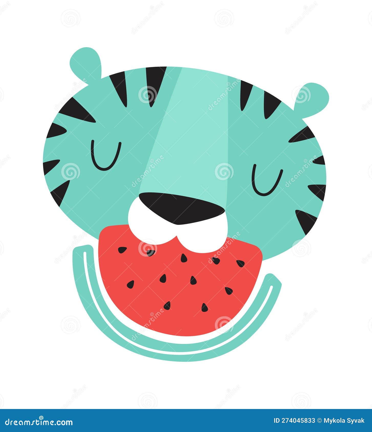 Tiger Eats Watermelon stock vector. Illustration of tiger - 274045833