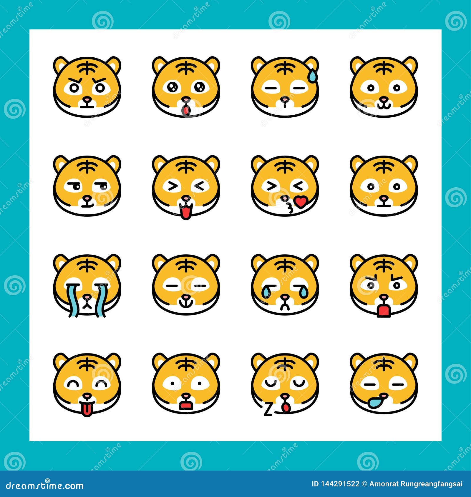 Tiger Emoticon Set, Filled Style Editable Stroke Stock Vector ...