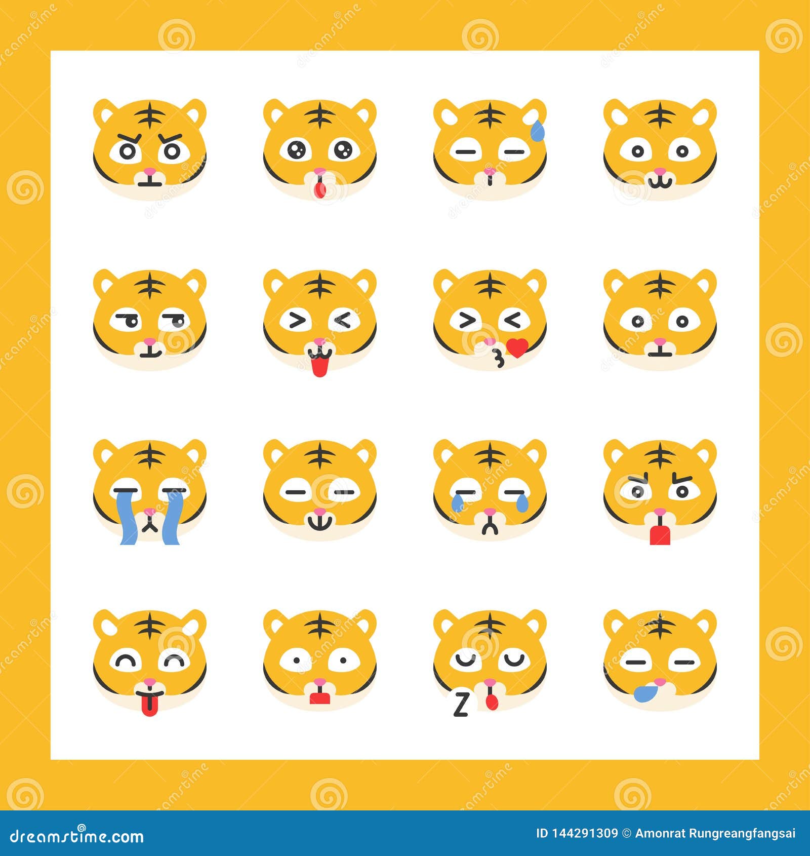Tiger Emoticon Set, Flat Style Vector Illustration Stock Vector ...