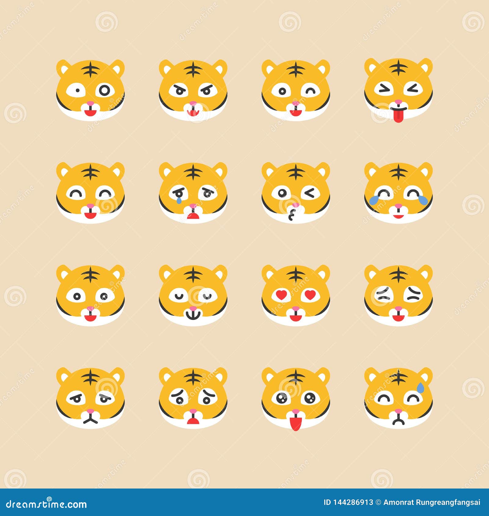 Tiger Emoticon Vector Illustration Set, Flat Style Stock Vector ...