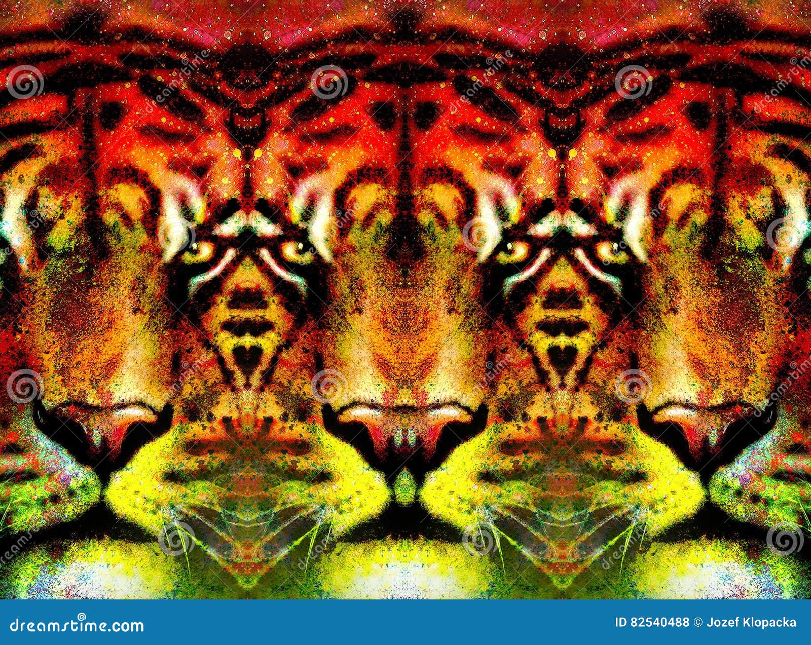 Tiger Face Ornamental Collage with Repeated Features, Computer Graphic ...