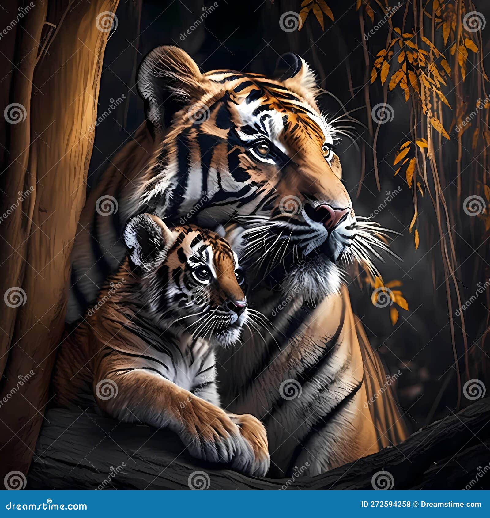 Tiger and Family. Generative AI Stock Illustration - Illustration of ...