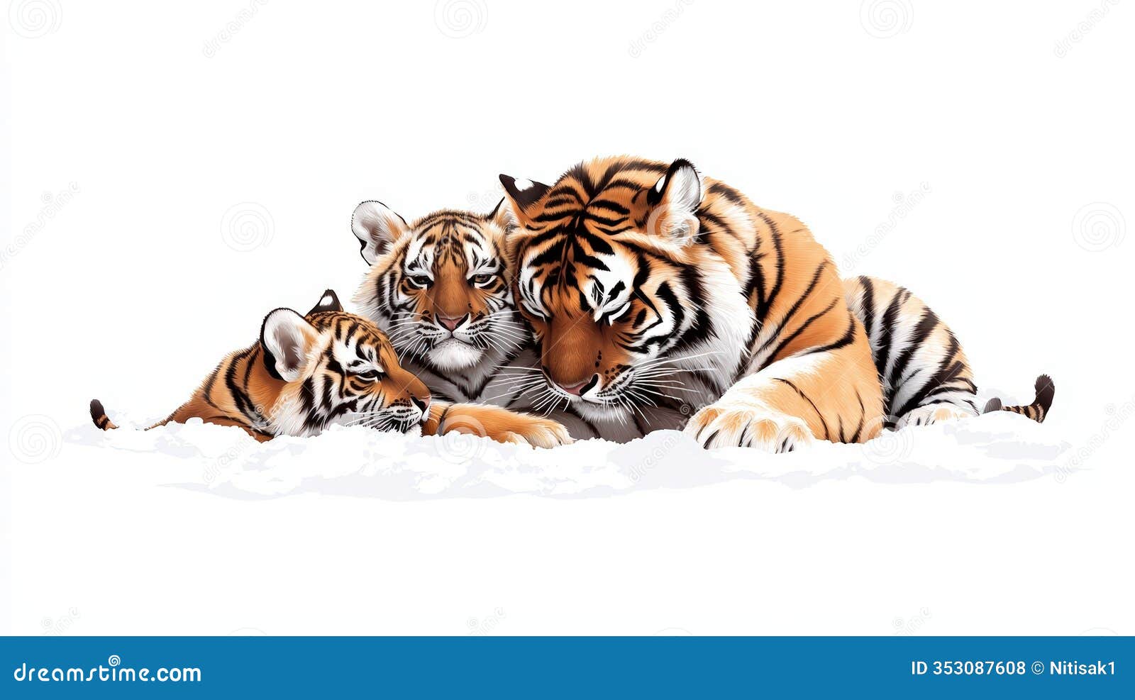 Tiger Family In The Jungle. Colorful Vector Illustration In Cartoon ...
