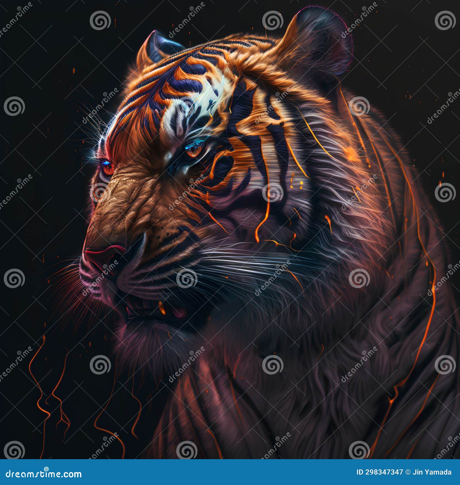 Tiger with Fire Effect on a Black Background. 3d Rendering Stock ...