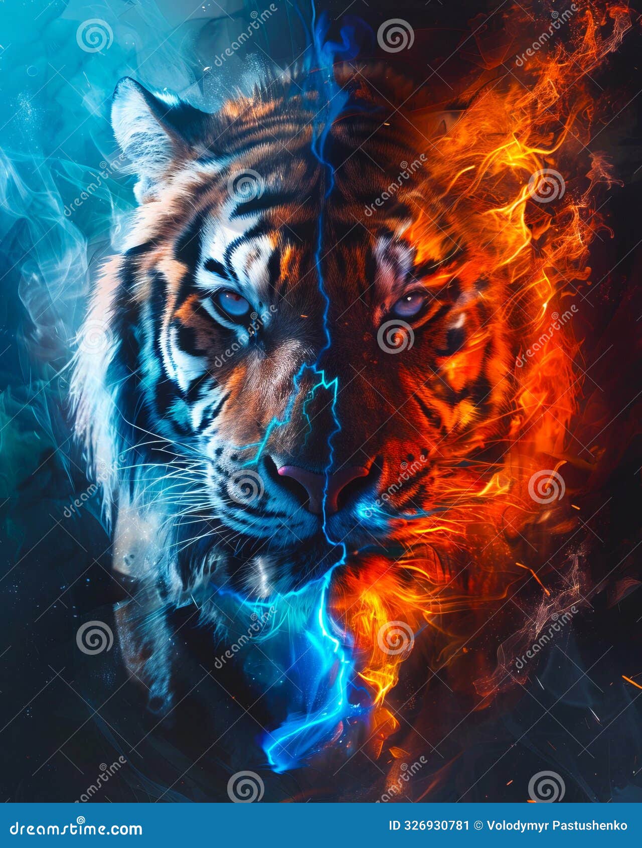 A Tiger with Fire and Flames on Its Face Stock Image - Image of flame ...