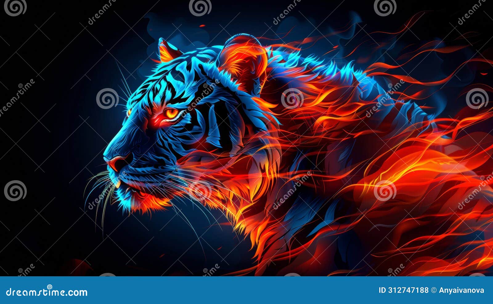 A Tiger with Fire on Its Face, a Magical Creature Made of Fire Stock ...