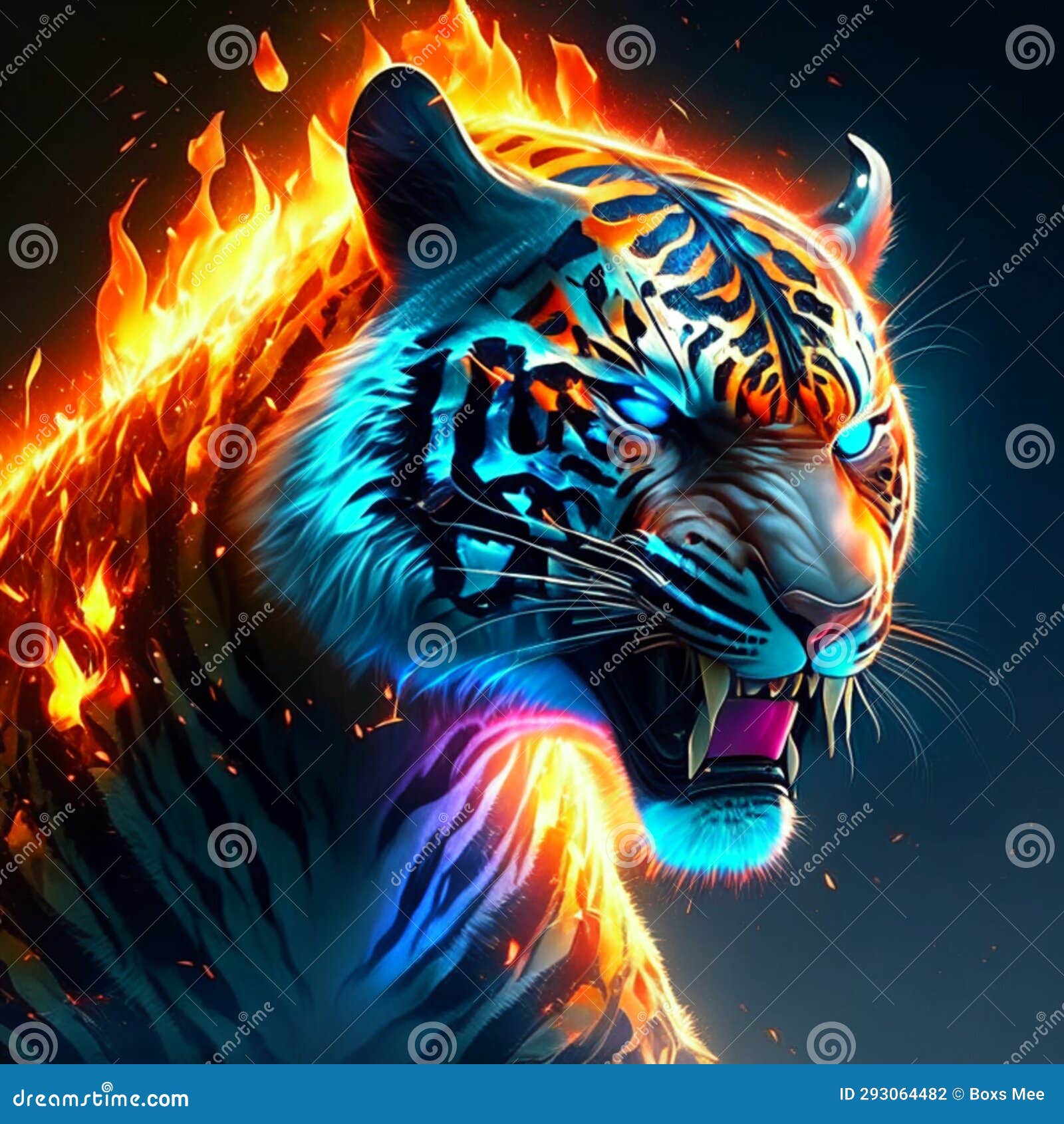 Tiger in Fire. Vector Illustration of a Tiger in Flames Stock ...