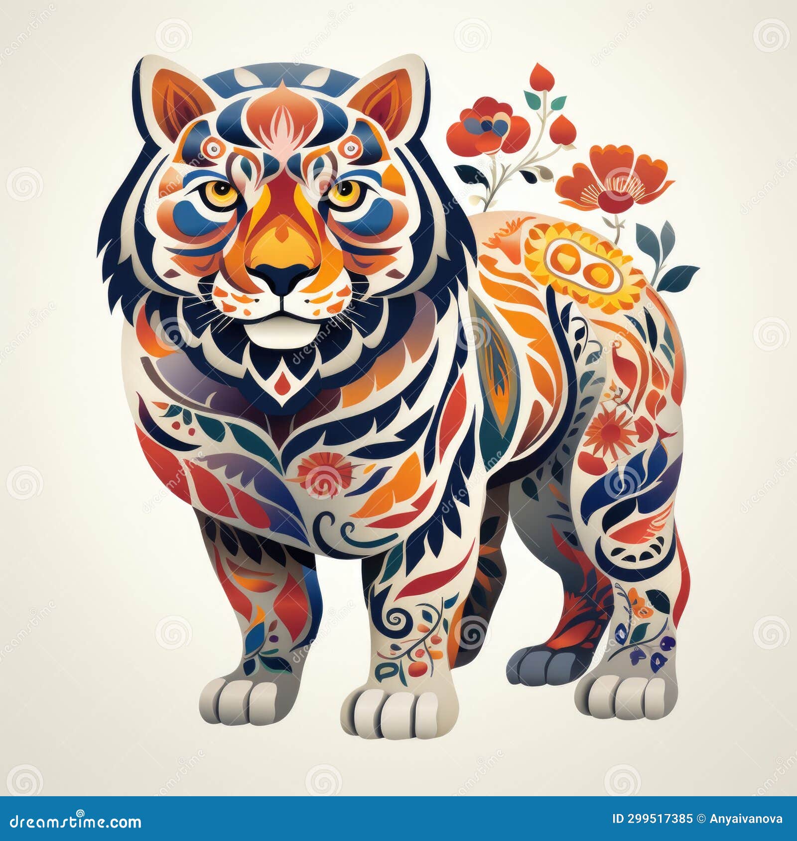 A Tiger with a Floral Pattern on Its Body Stock Illustration ...
