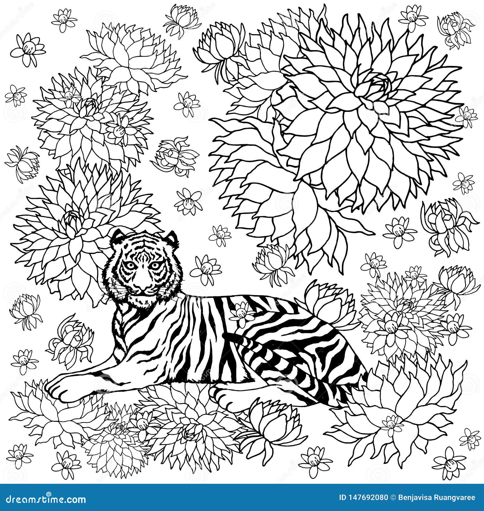 Tiger and Flower Pattern Vector Contrast Abstract Illustration Design ...