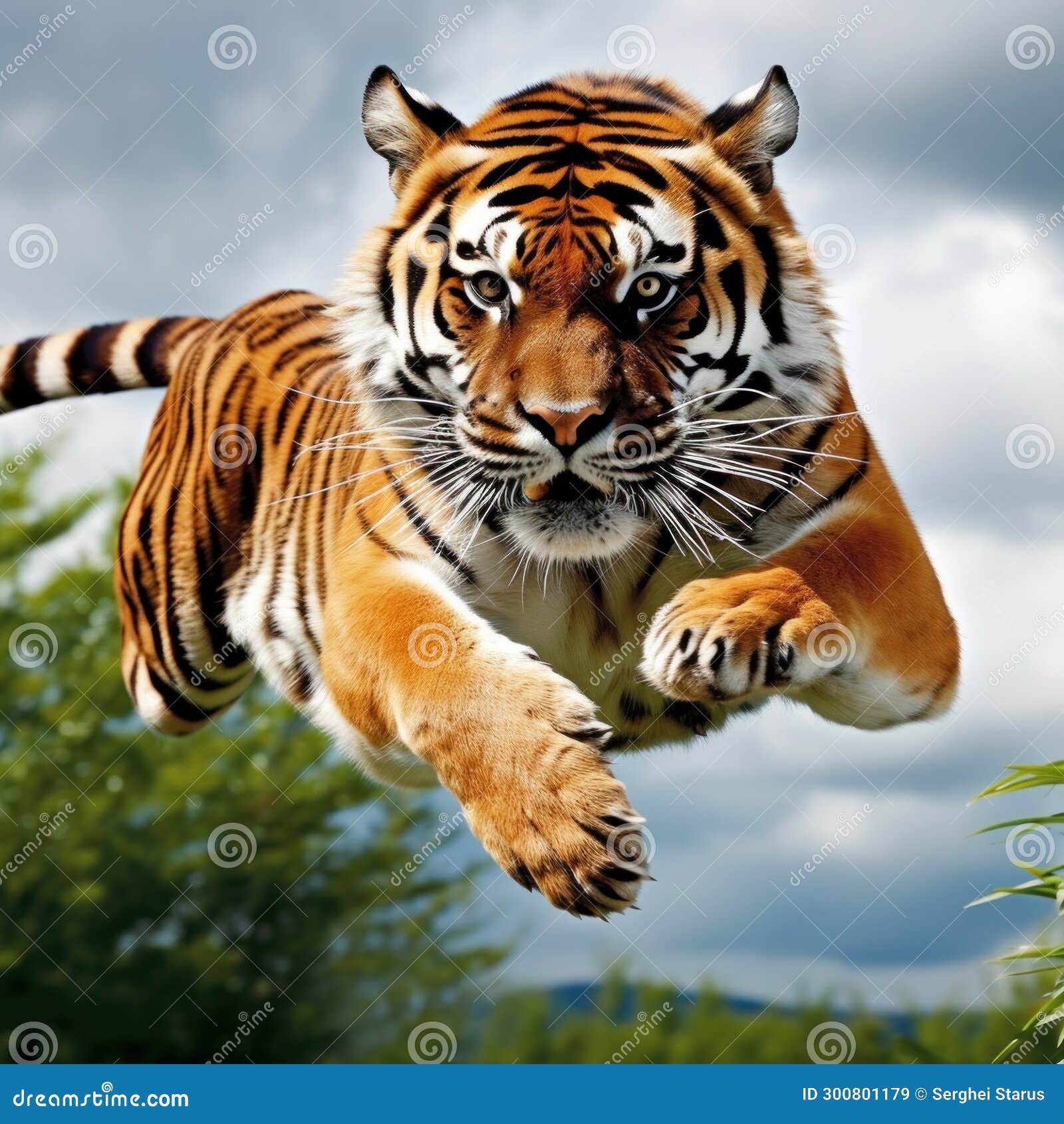 A Tiger is Flying through the Air with Its Mouth Open, AI Stock Image ...