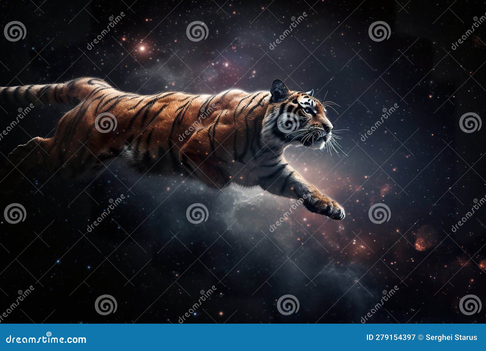 A Tiger is Flying through the Air in Space. AI Generative Image Stock ...