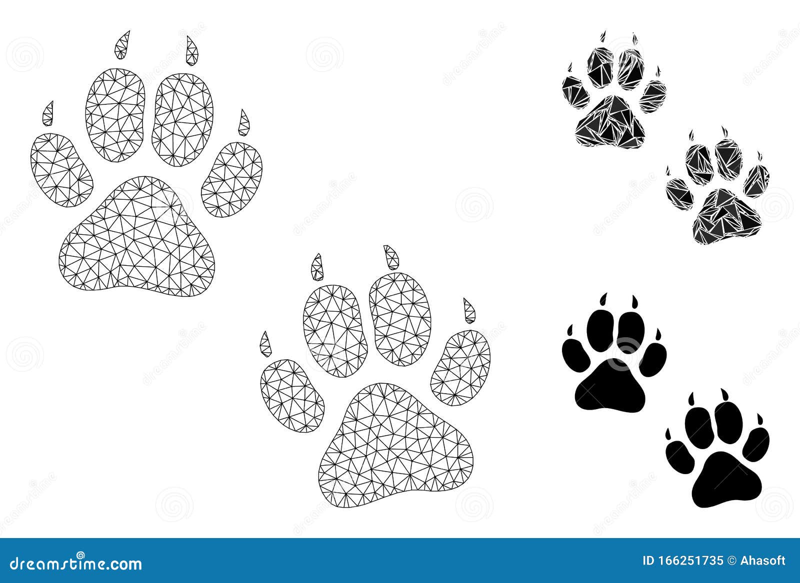 Tiger Footprints Vector Mesh Carcass Model and Triangle Mosaic Icon ...