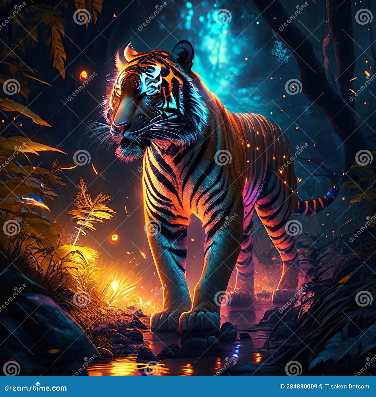Tiger in the Forest,3d Rendering. Computer Digital Drawing Stock ...