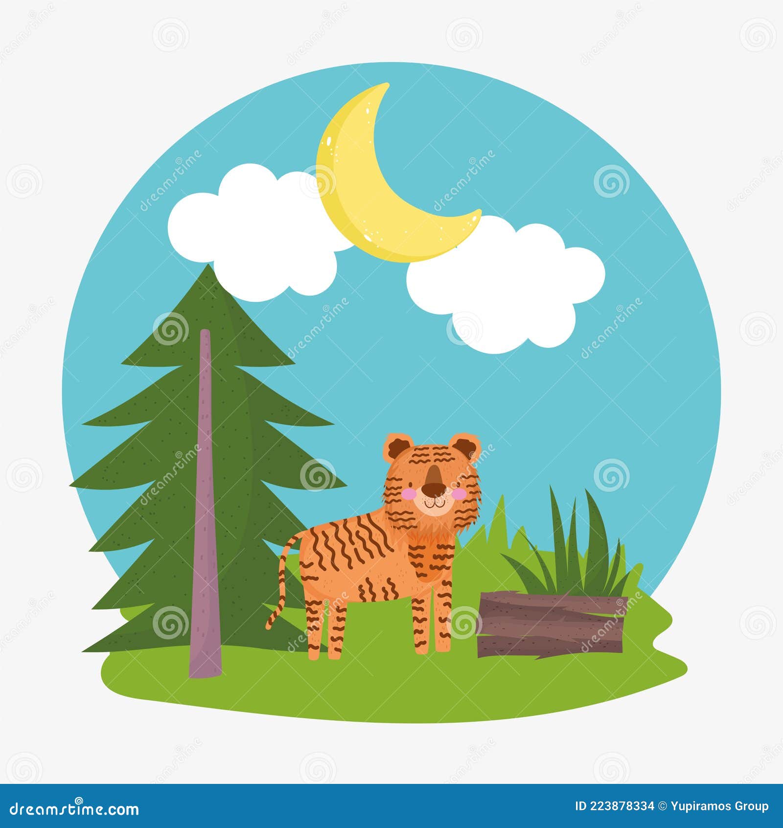 Tiger forest tree cartoon stock vector. Illustration of animal - 223878334