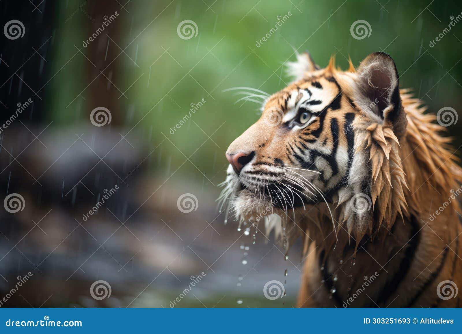 Tiger with Fur Wet from Rain in a Monsoon Forest Stock Image - Image of ...