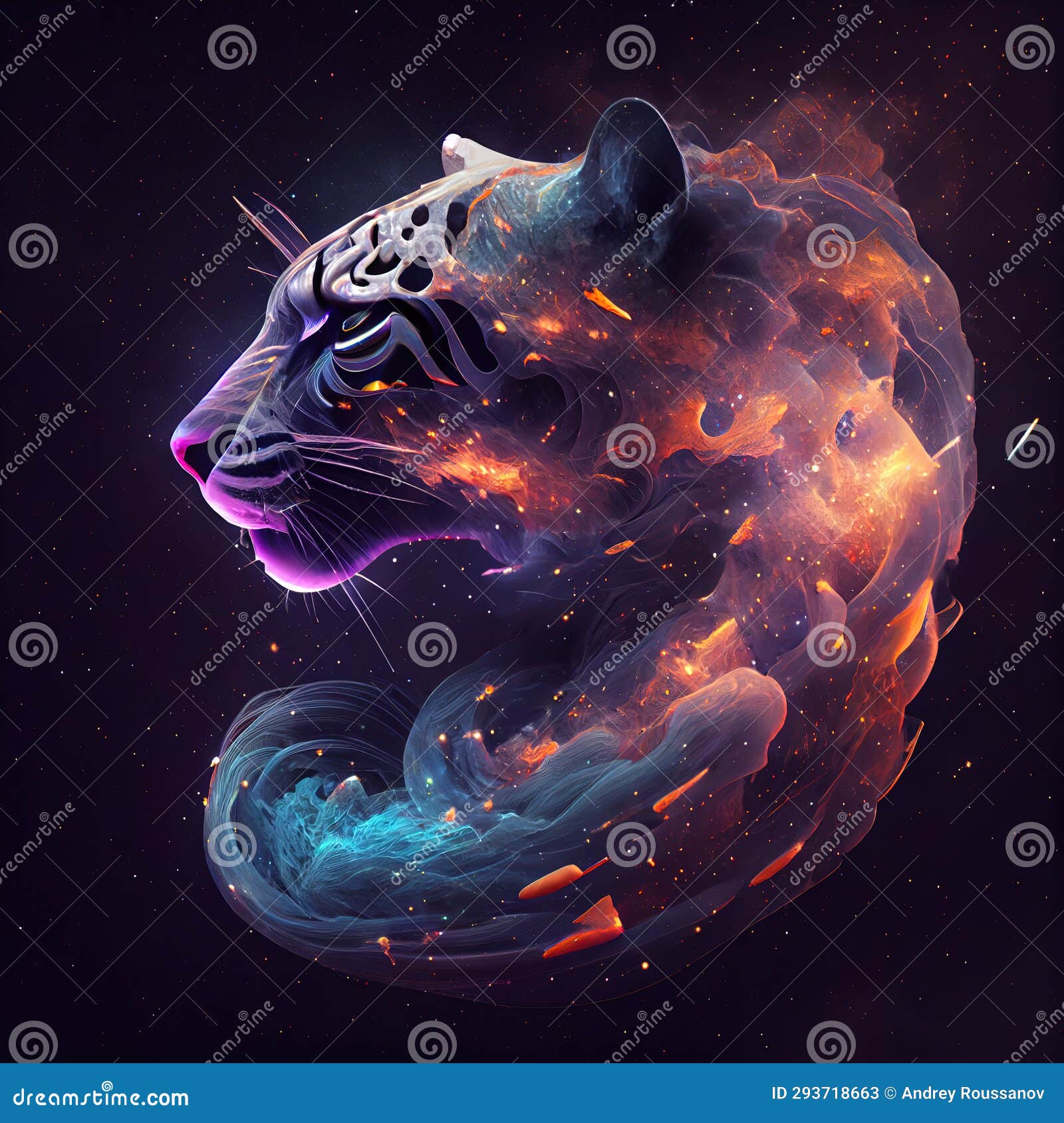 Tiger from Galaxies Spirals Space Nebula Stars Smoke. AI Render Stock ...