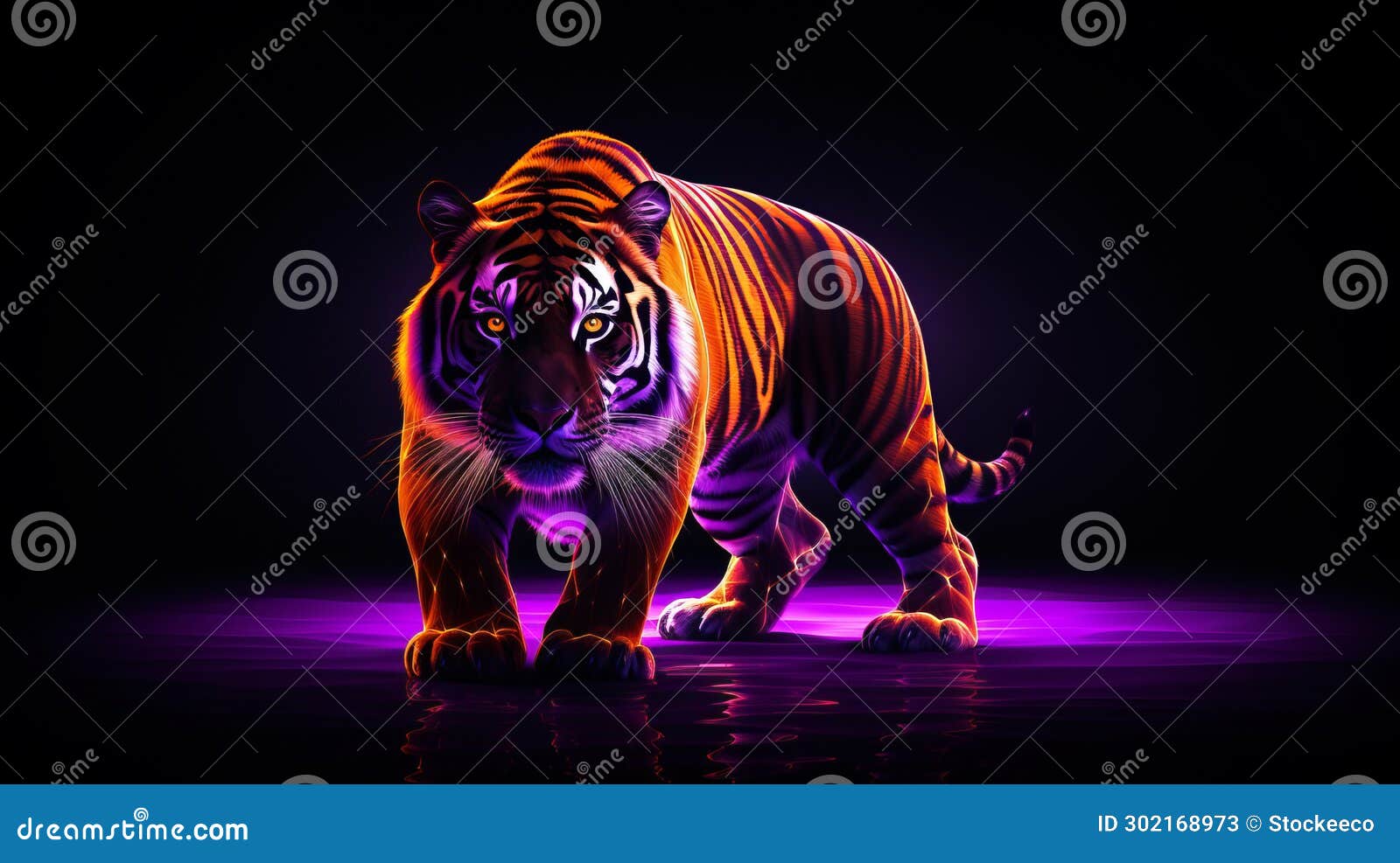 Vibrant Fluorescent Tiger Illustration with Realistic Perspective and ...