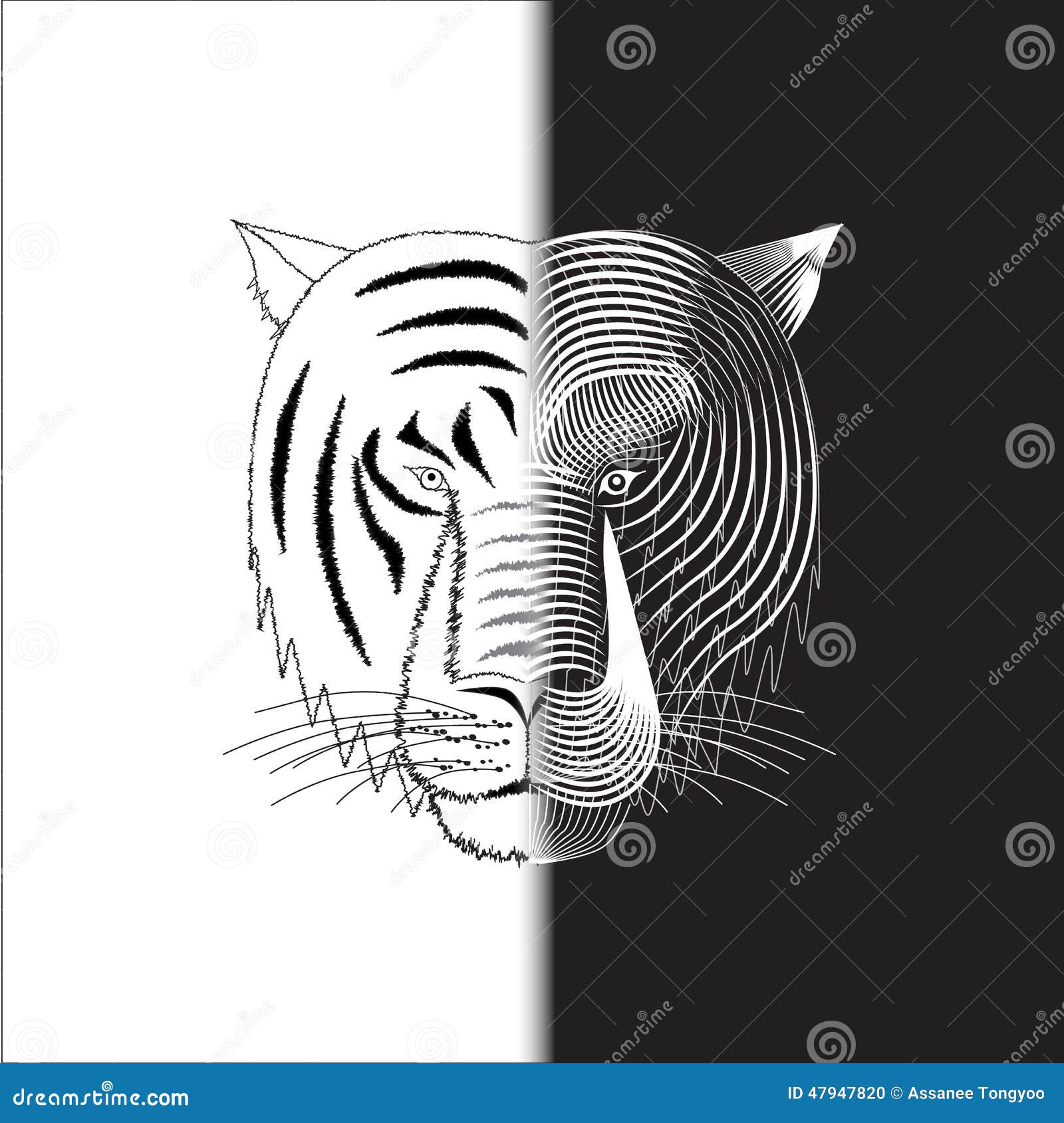 Tiger half wire face stock vector. Illustration of vector - 47947820