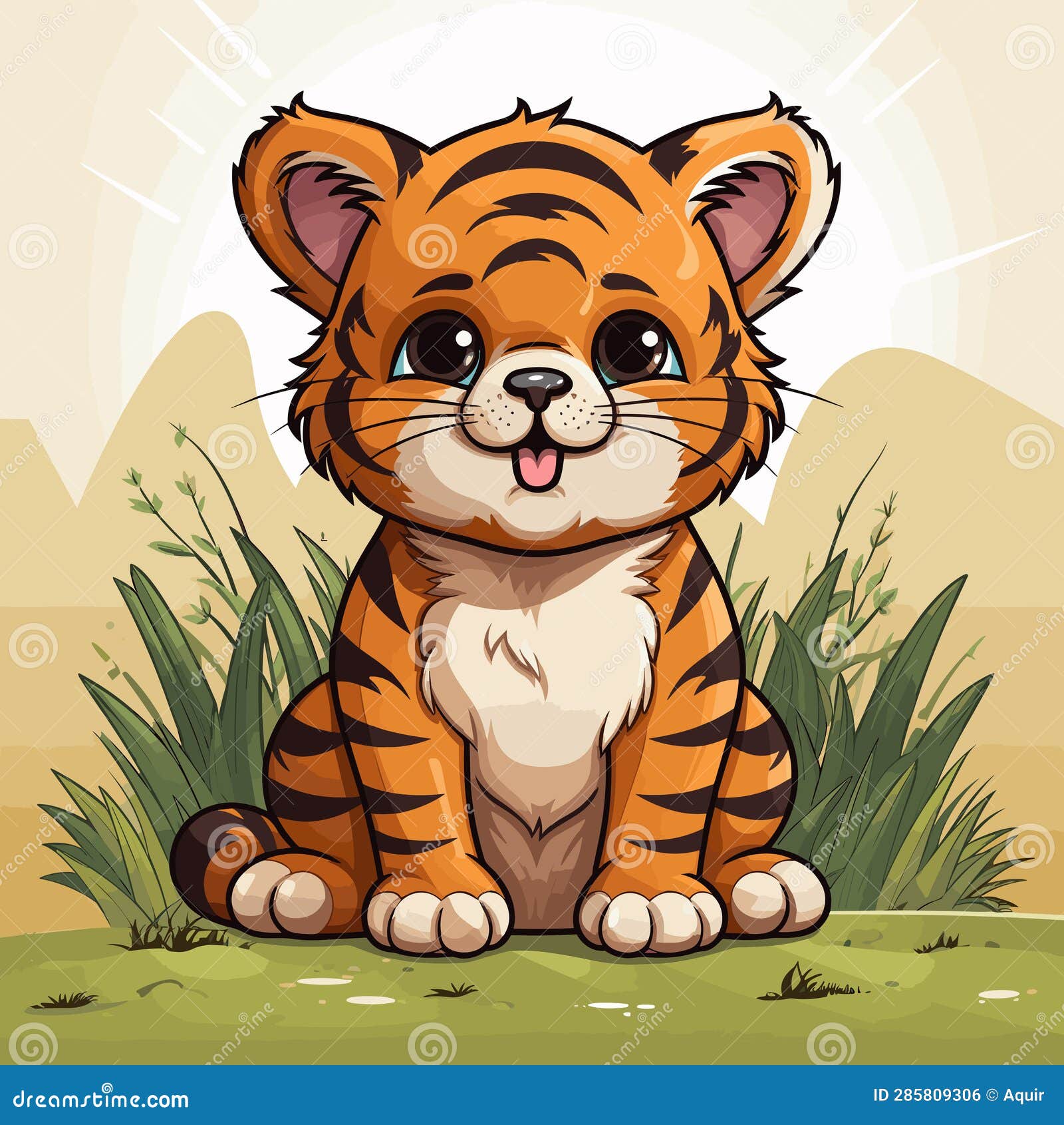 Tiger. Tiger Hand-drawn Comic Illustration. Cute Vector Doodle Style ...