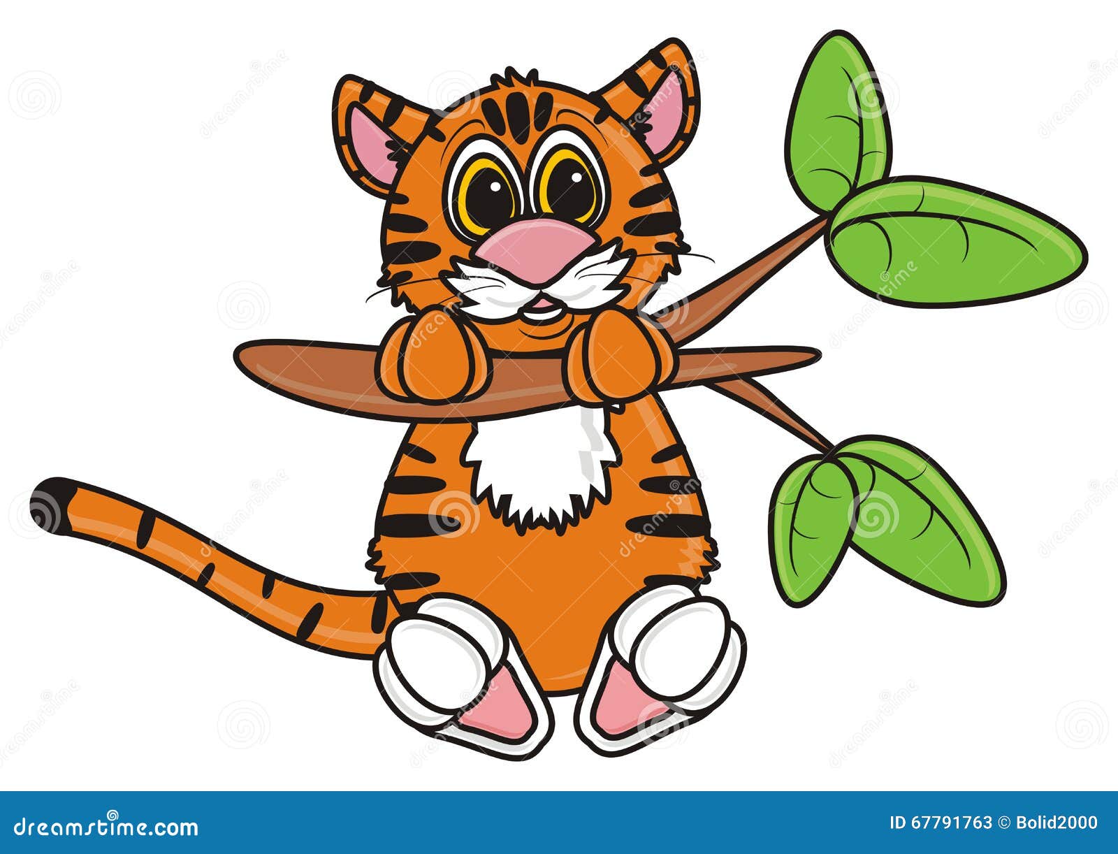 Tiger Hangs on a Tree Branch Stock Illustration - Illustration of funny ...